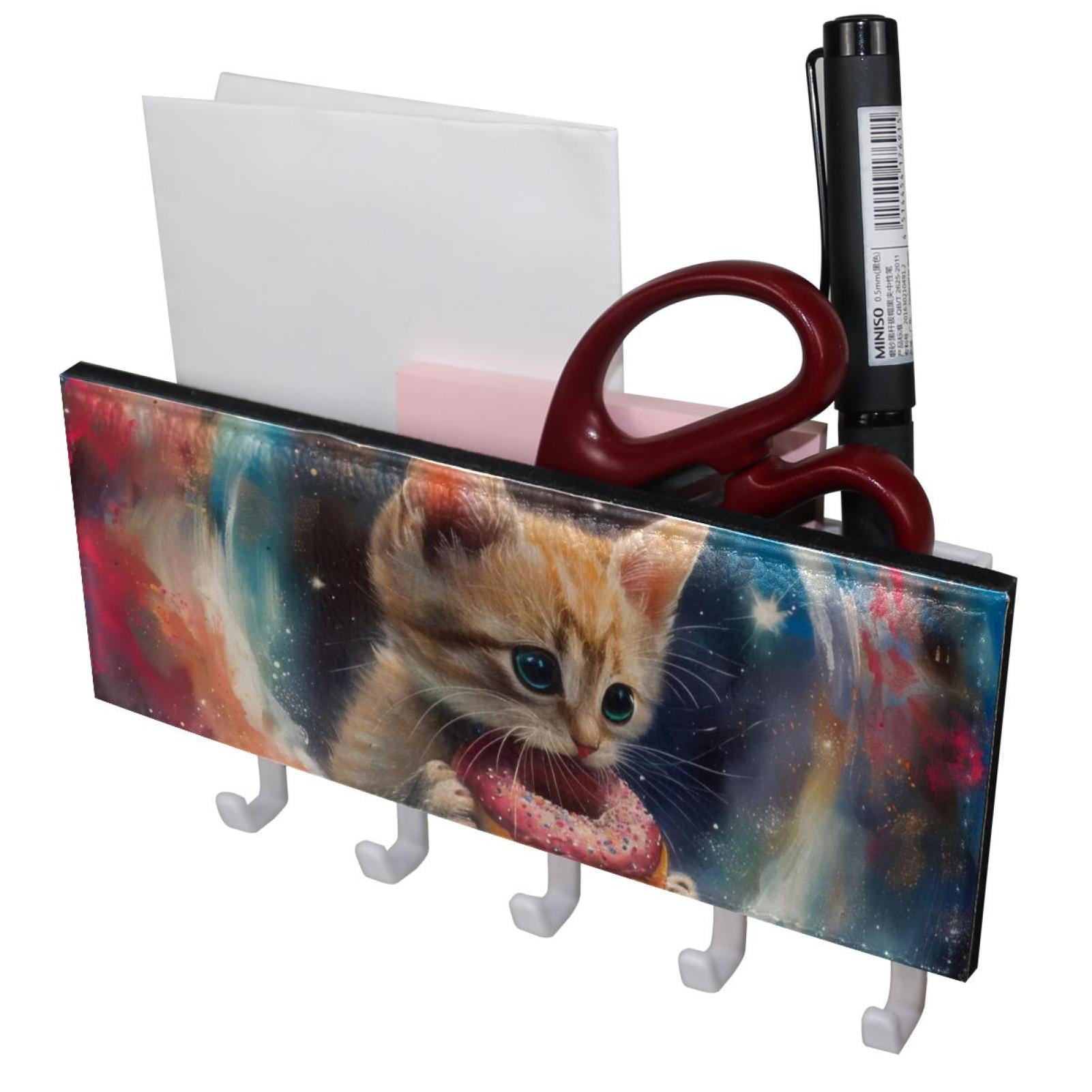 PhooArto Key Holder for Wall Decorative with 5 Key Hooks, Kitten Eating ...