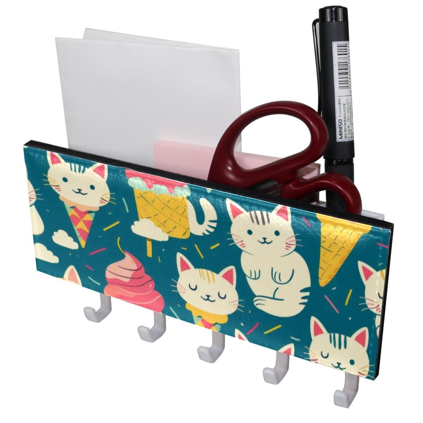 PhooArto Key Holder for Wall Decorative with 5 Key Hooks, Kitten Ice ...