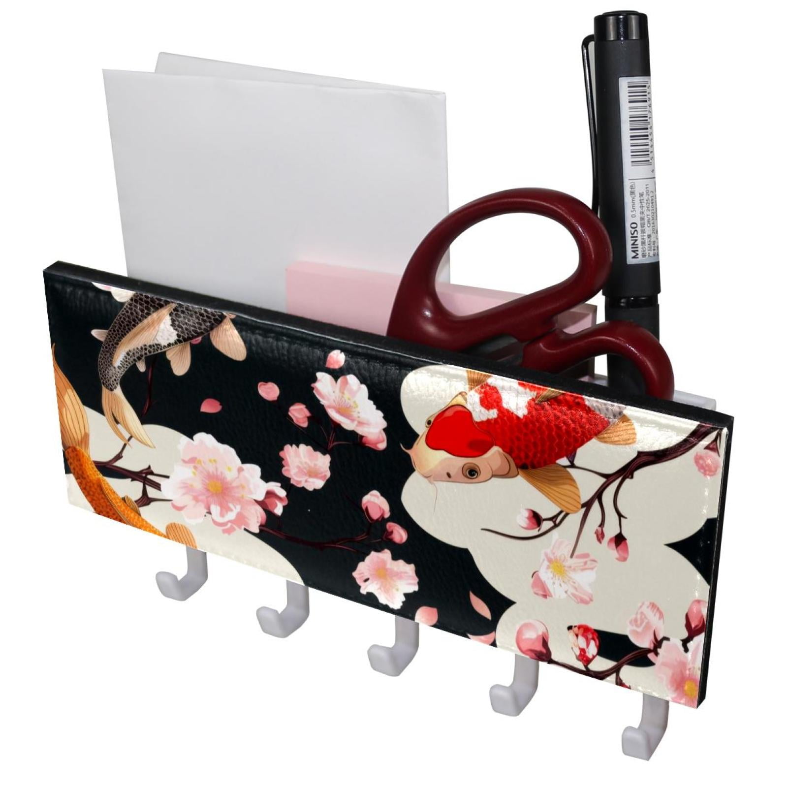 PhooArto Key Holder for Wall Decorative with 5 Key Hooks, Koi Fish Pink ...