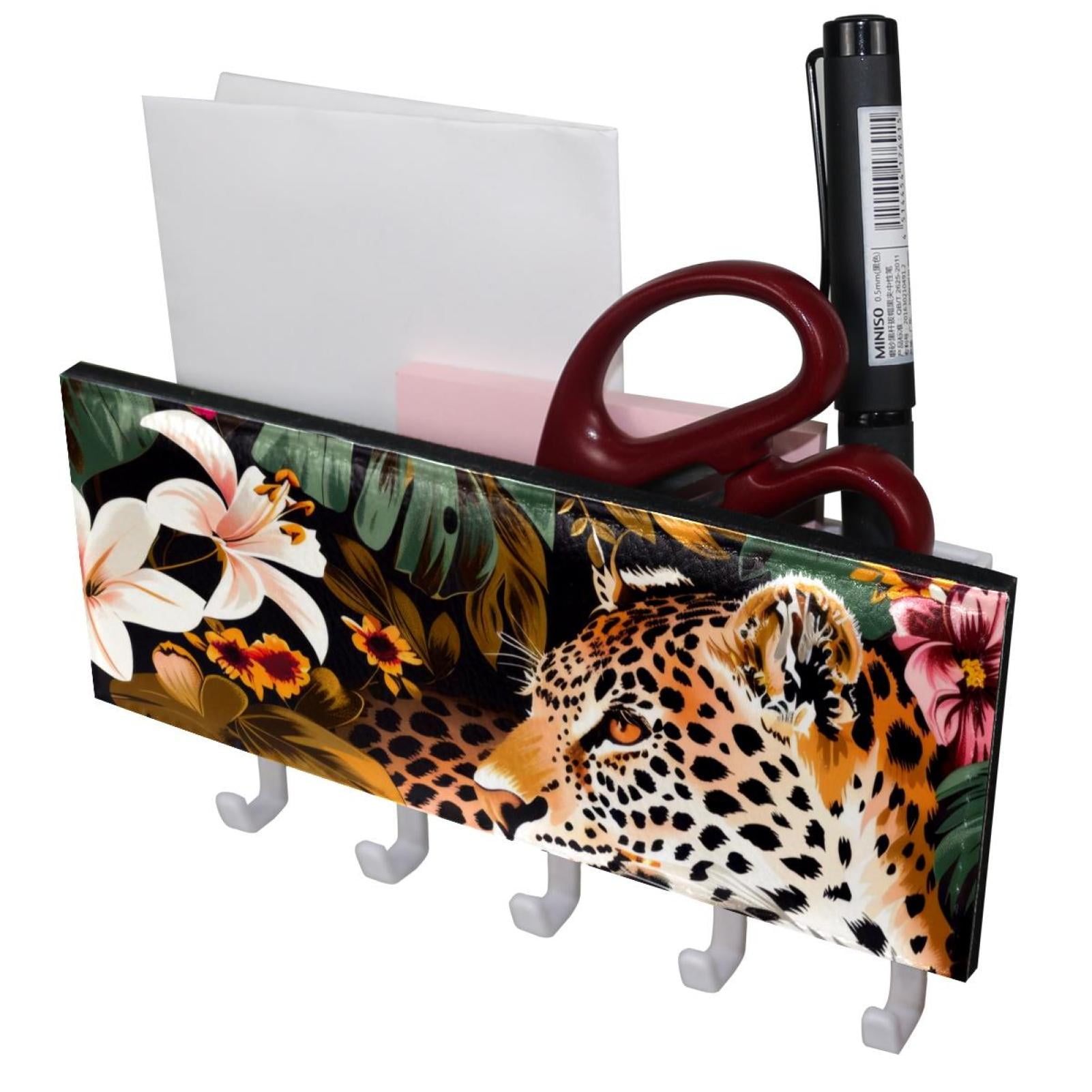 PhooArto Key Holder for Wall Decorative with 5 Key Hooks, Leopard with ...