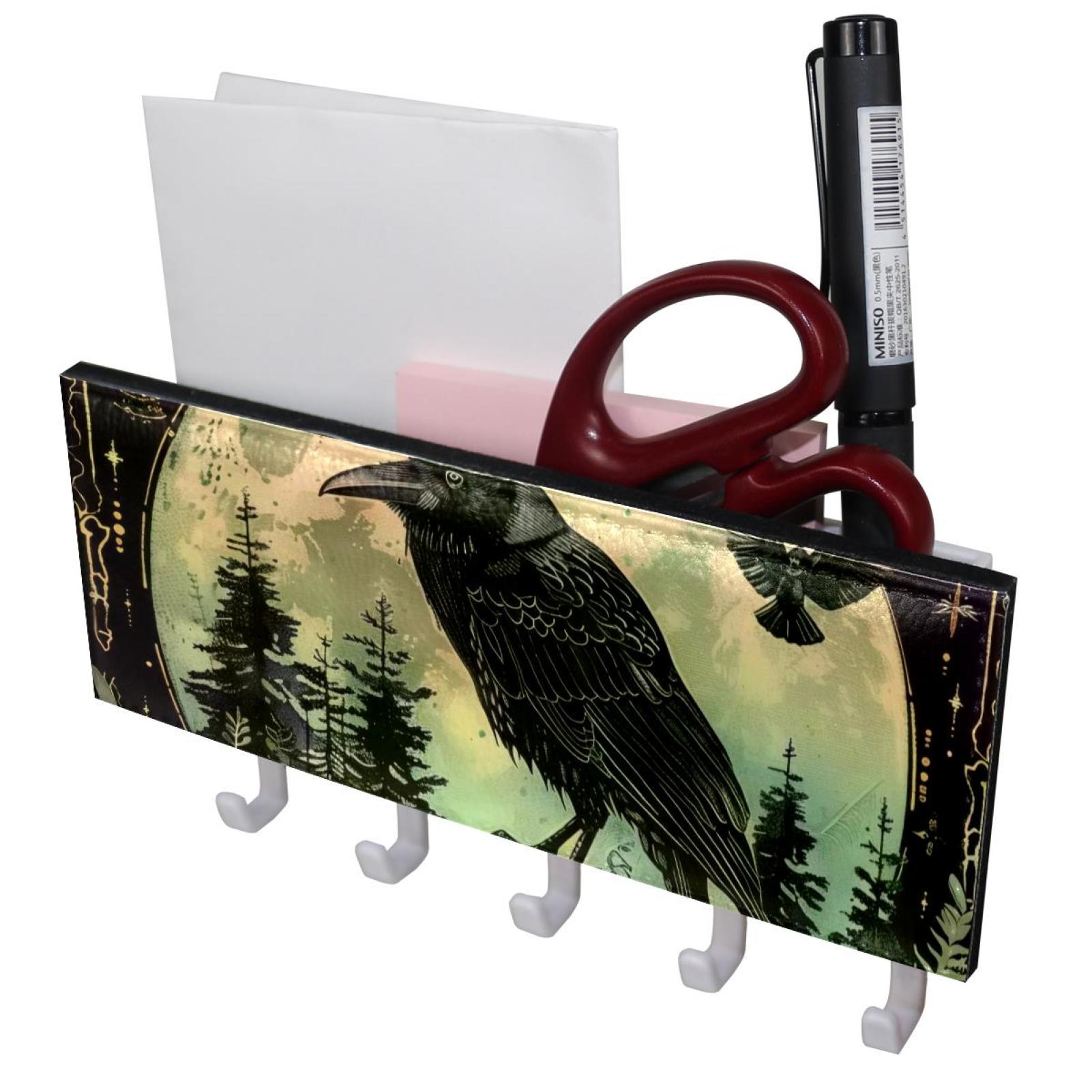 PhooArto Key Holder for Wall Decorative with 5 Key Hooks, Moon Crow ...