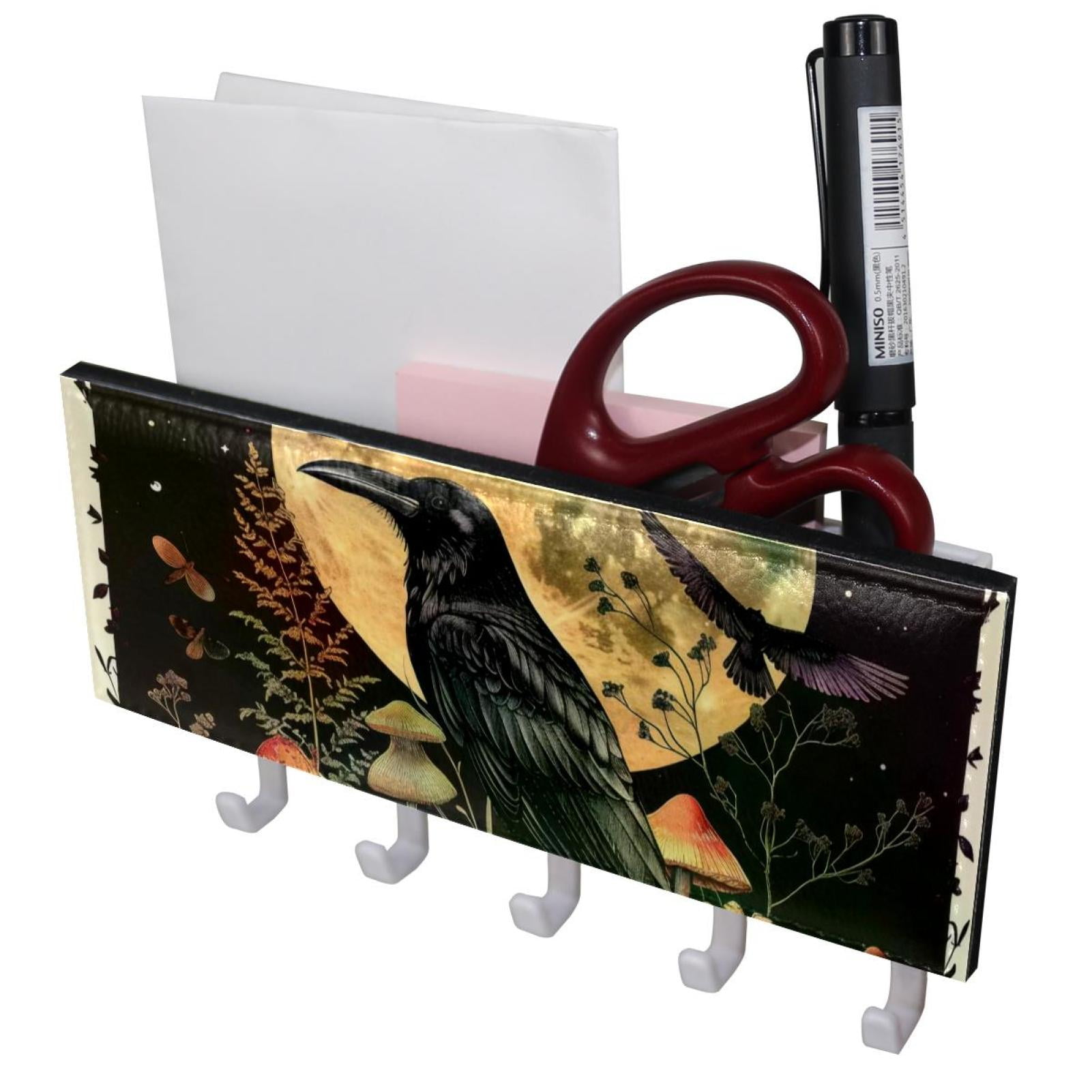 PhooArto Key Holder for Wall Decorative with 5 Key Hooks, Moon Crow ...