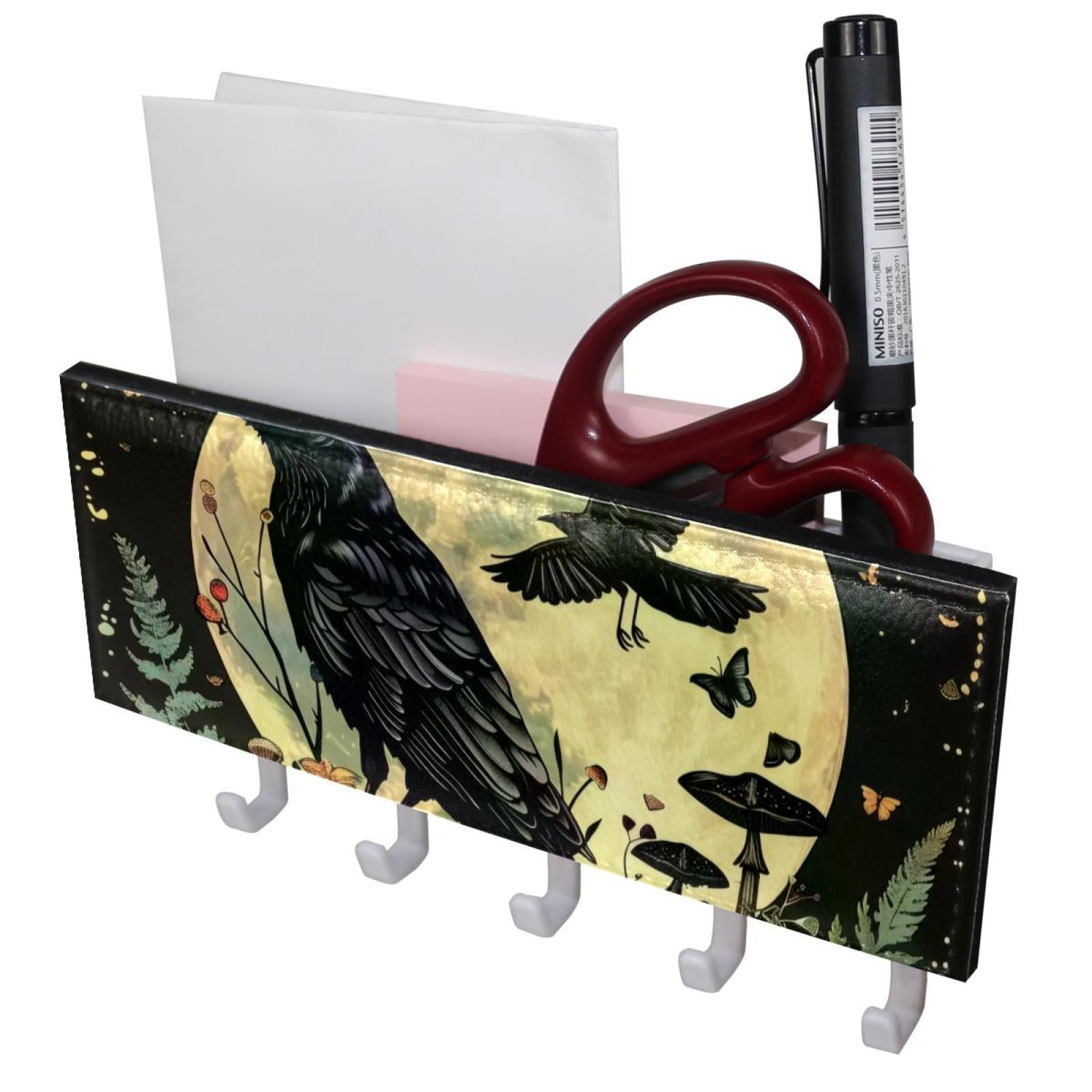 PhooArto Key Holder for Wall Decorative with 5 Key Hooks, Moon Crow ...