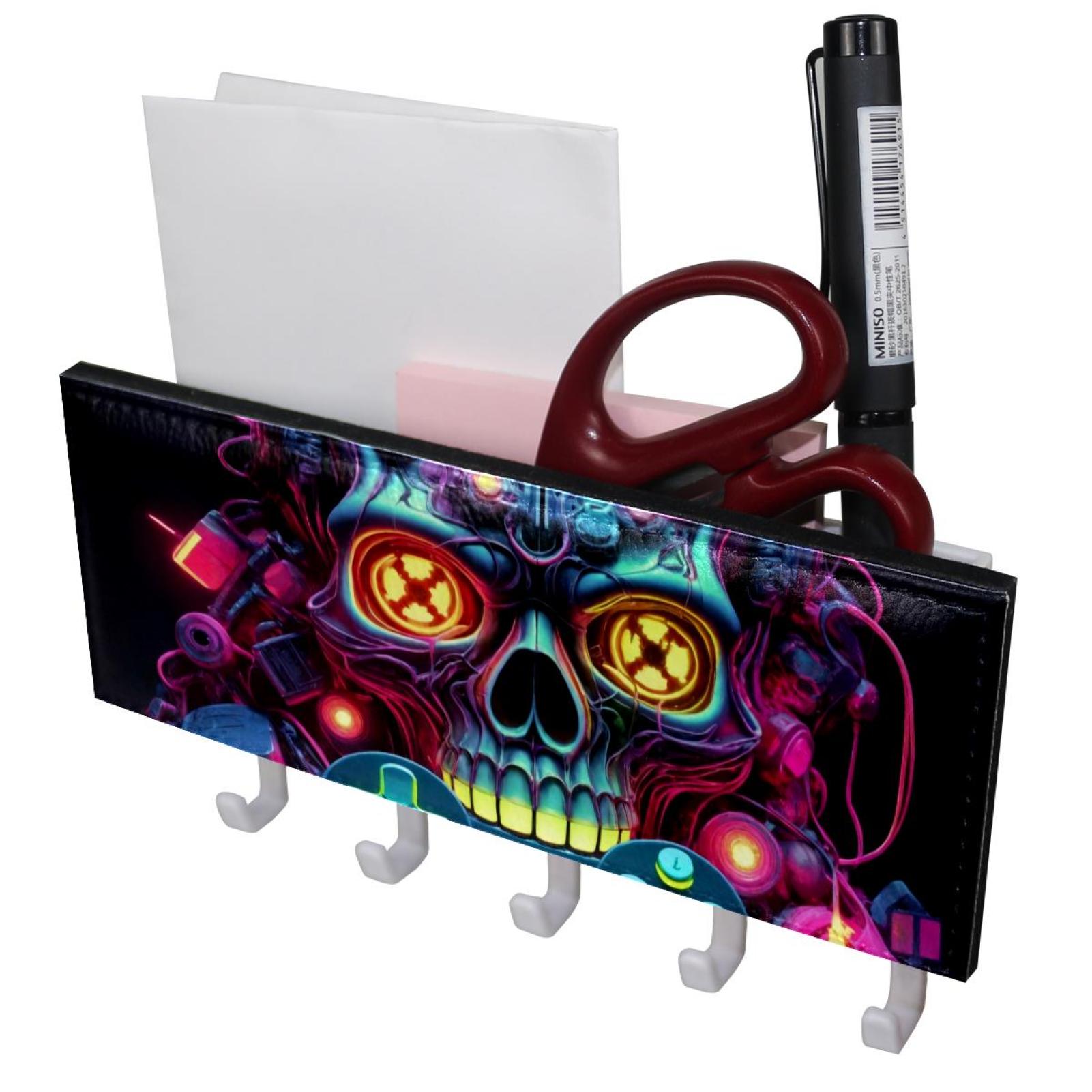 PhooArto Key Holder for Wall Decorative with 5 Key Hooks, Neon Skull ...