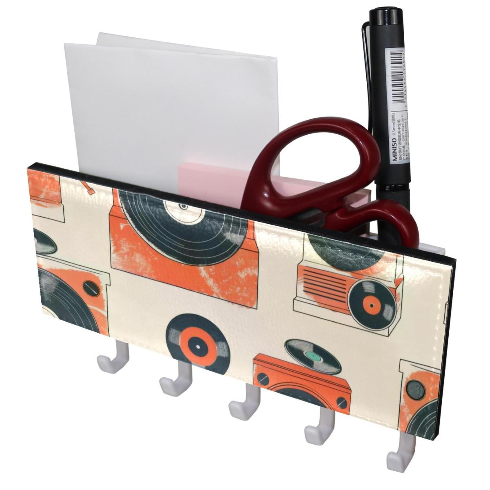 PhooArto Key Holder for Wall Decorative with 5 Key Hooks, Orange Record ...
