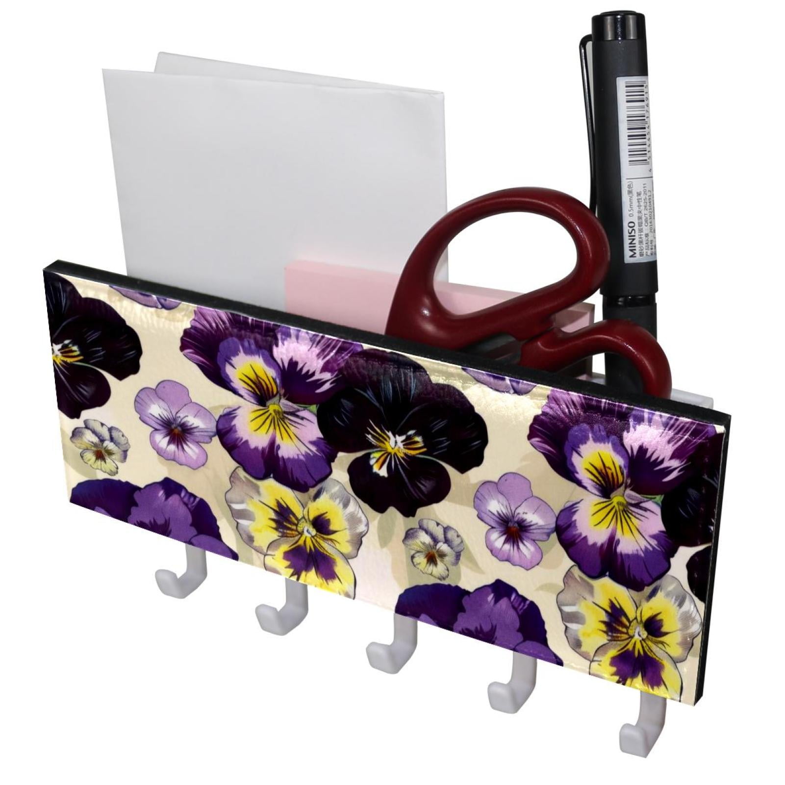 PhooArto Key Holder for Wall Decorative with 5 Key Hooks, Pansy Floral ...