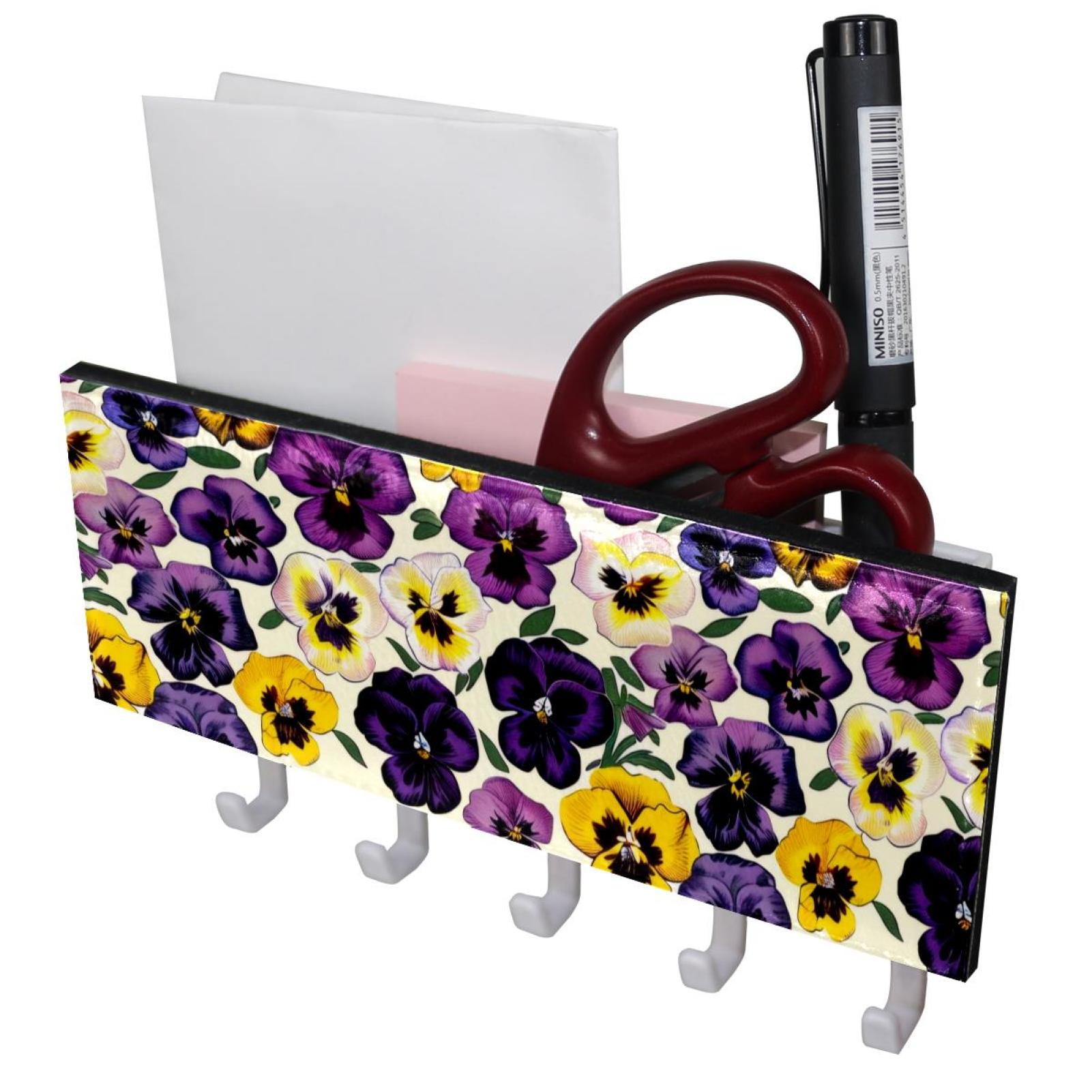 PhooArto Key Holder for Wall Decorative with 5 Key Hooks, Pansy Flowers ...