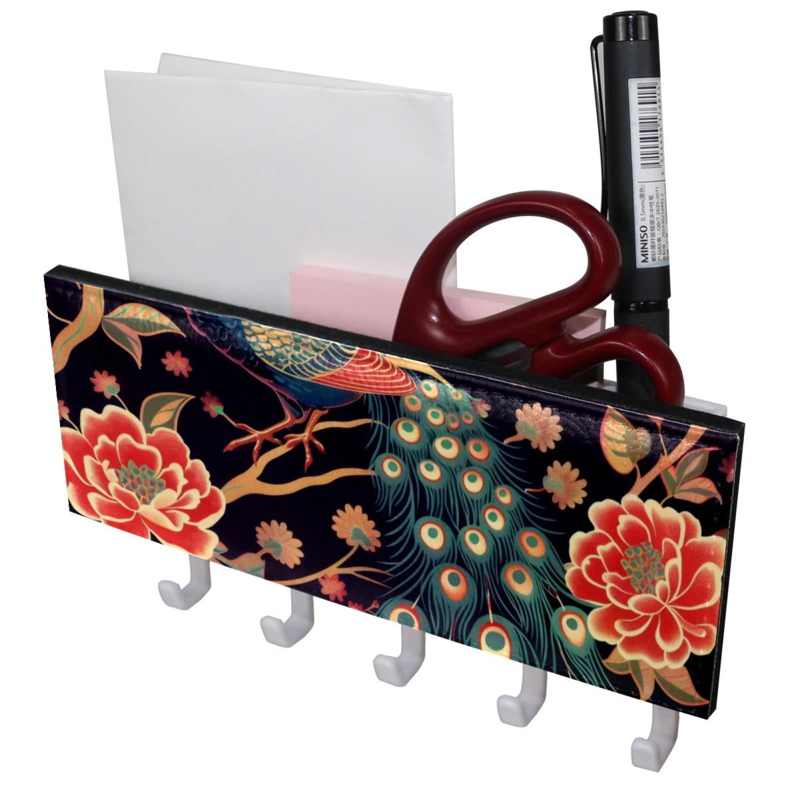 PhooArto Key Holder for Wall Decorative with 5 Key Hooks, Peacock and ...