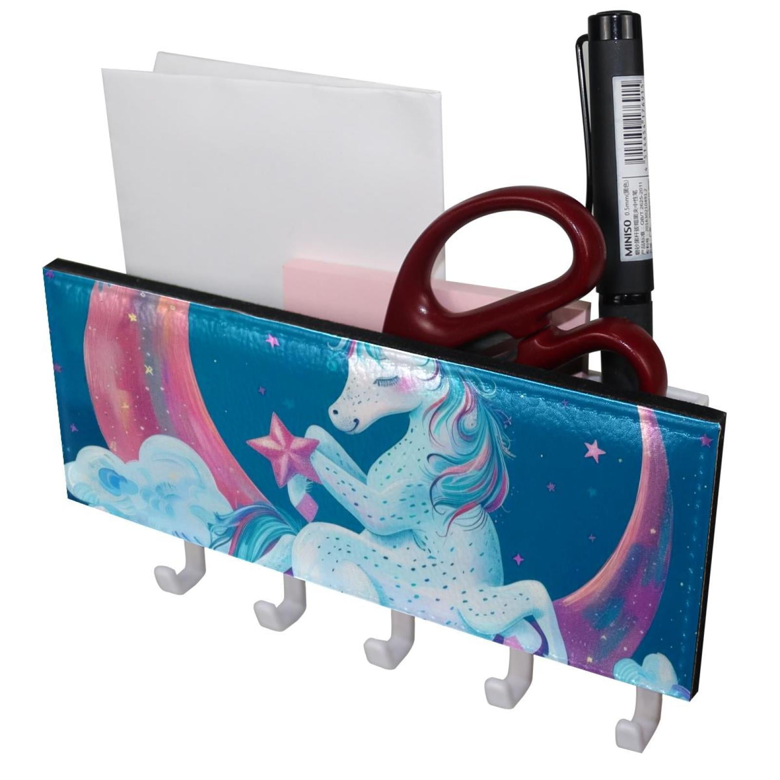 PhooArto Key Holder for Wall Decorative with 5 Key Hooks, Pink Unicorns ...