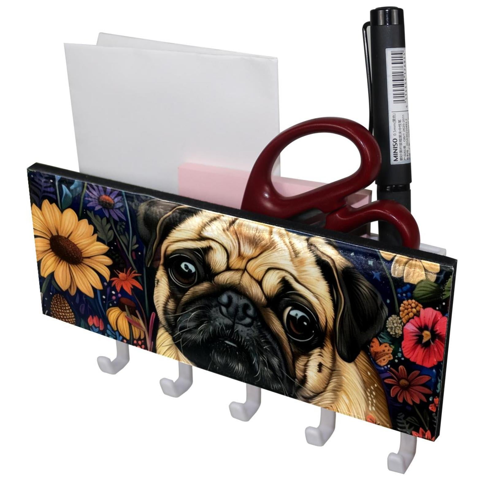 PhooArto Key Holder for Wall Decorative with 5 Key Hooks, Pug Dog ...
