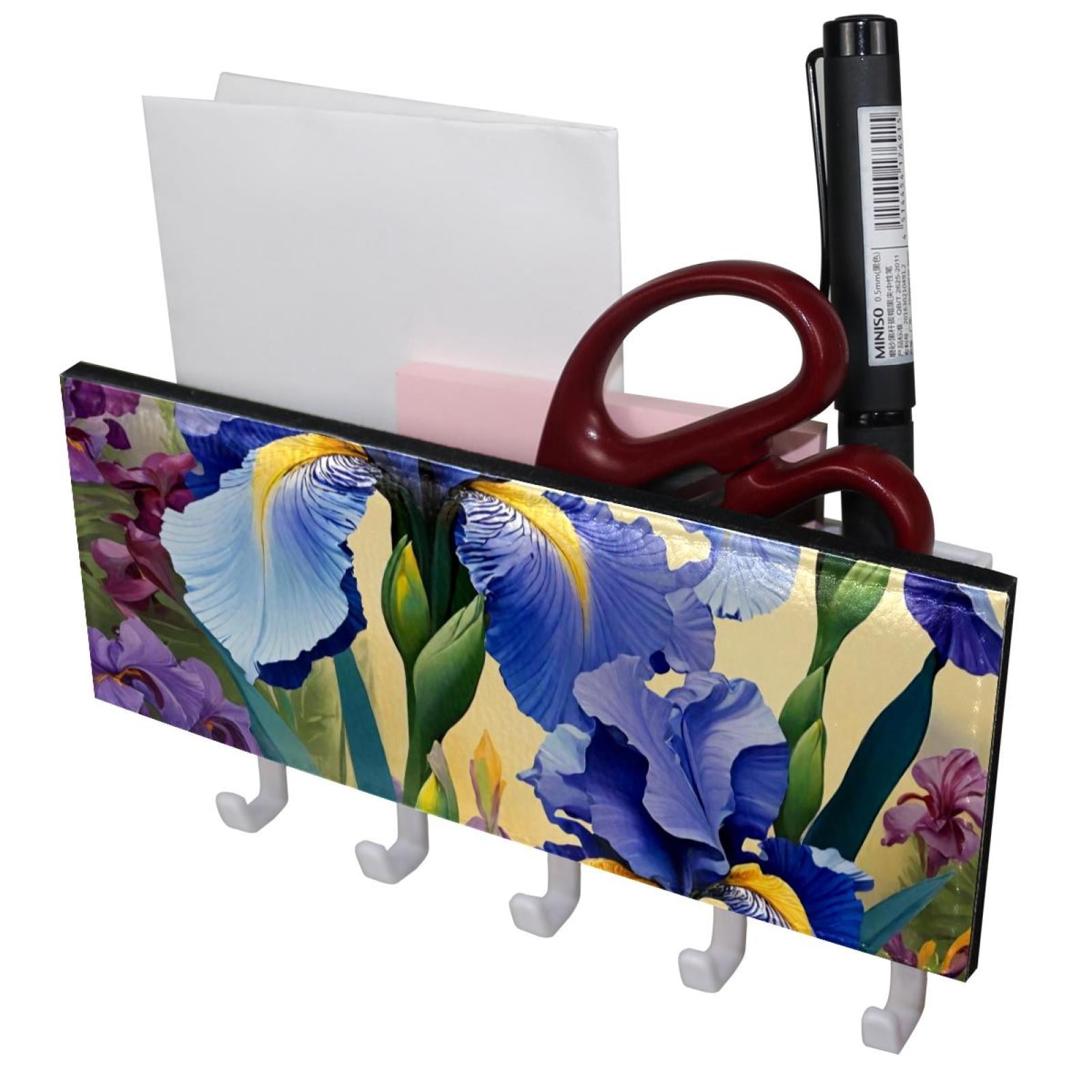PhooArto Key Holder for Wall Decorative with 5 Key Hooks, Purple Floral ...