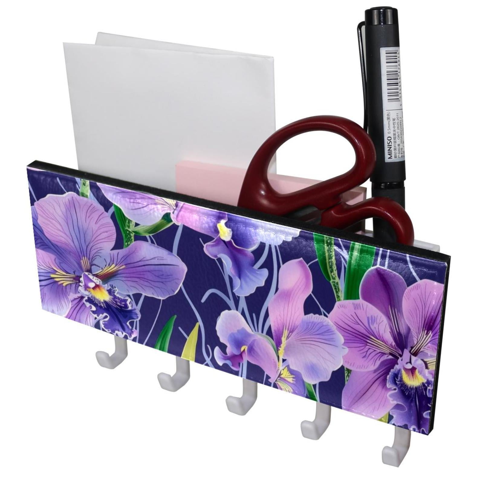 PhooArto Key Holder for Wall Decorative with 5 Key Hooks, Purple Orchid ...
