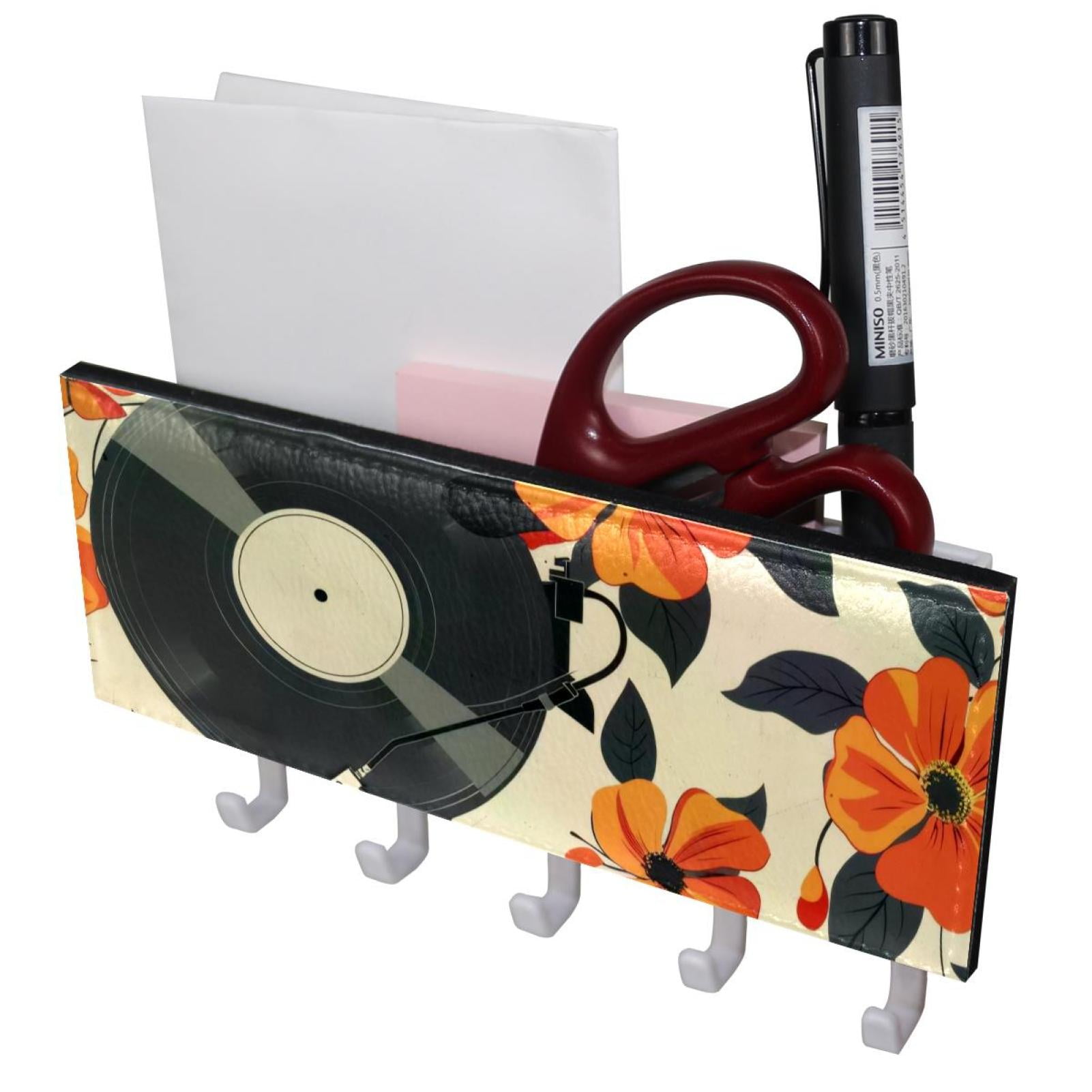 PhooArto Key Holder for Wall Decorative with 5 Key Hooks, Record Player ...