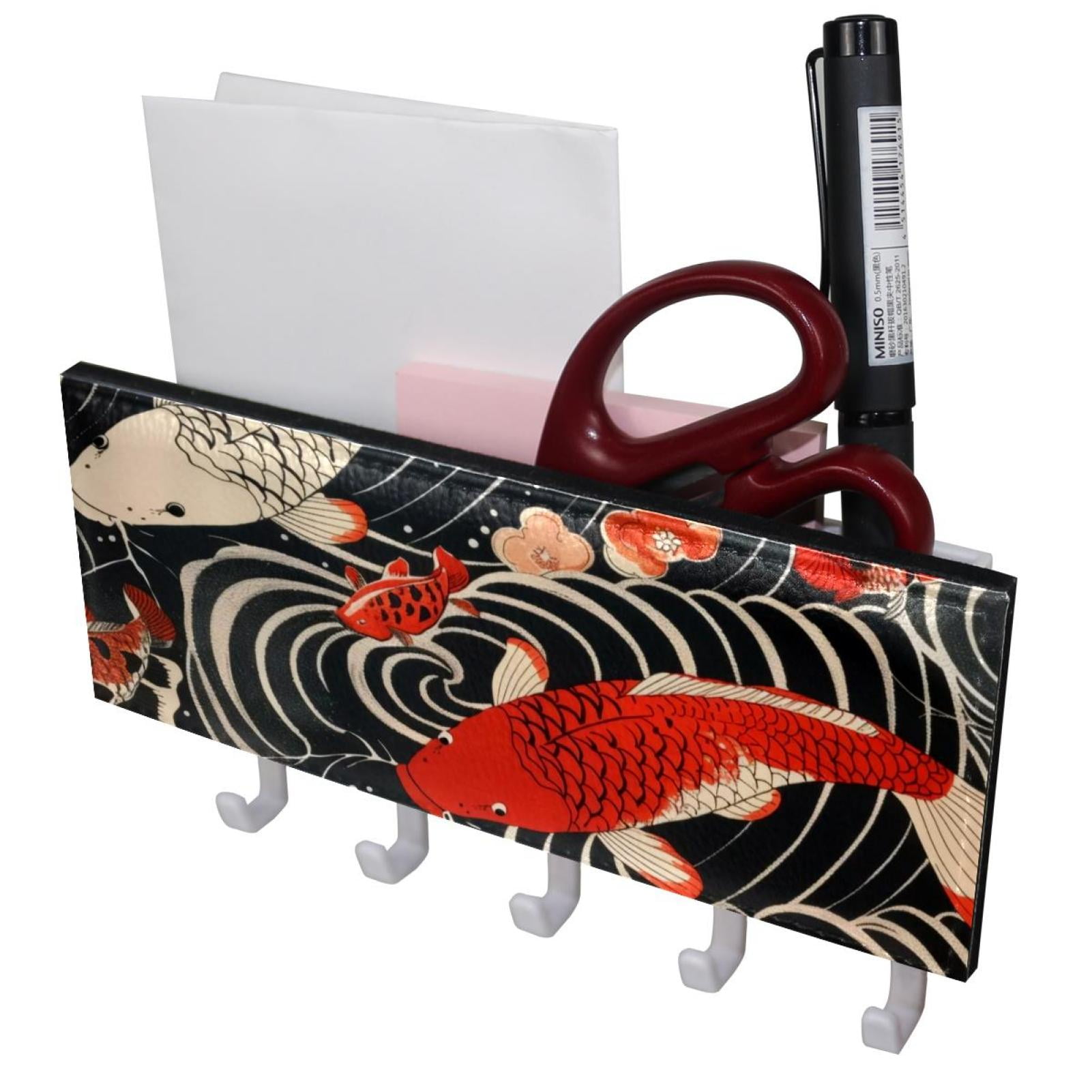 PhooArto Key Holder for Wall Decorative with 5 Key Hooks, Red Carp Fish ...