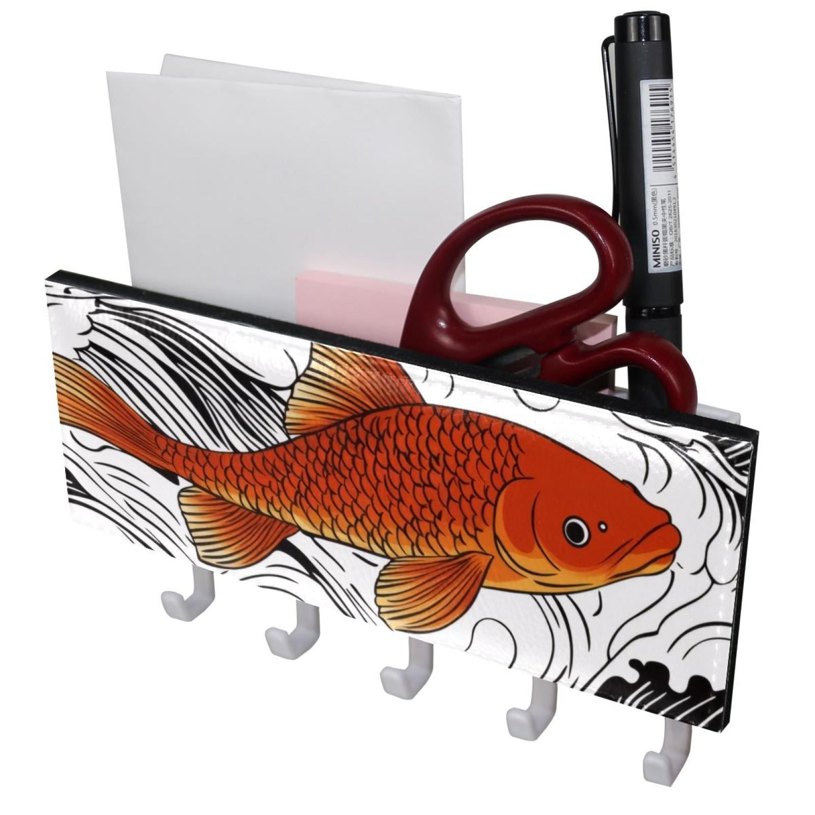 PhooArto Key Holder for Wall Decorative with 5 Key Hooks, Red Carp Wave ...