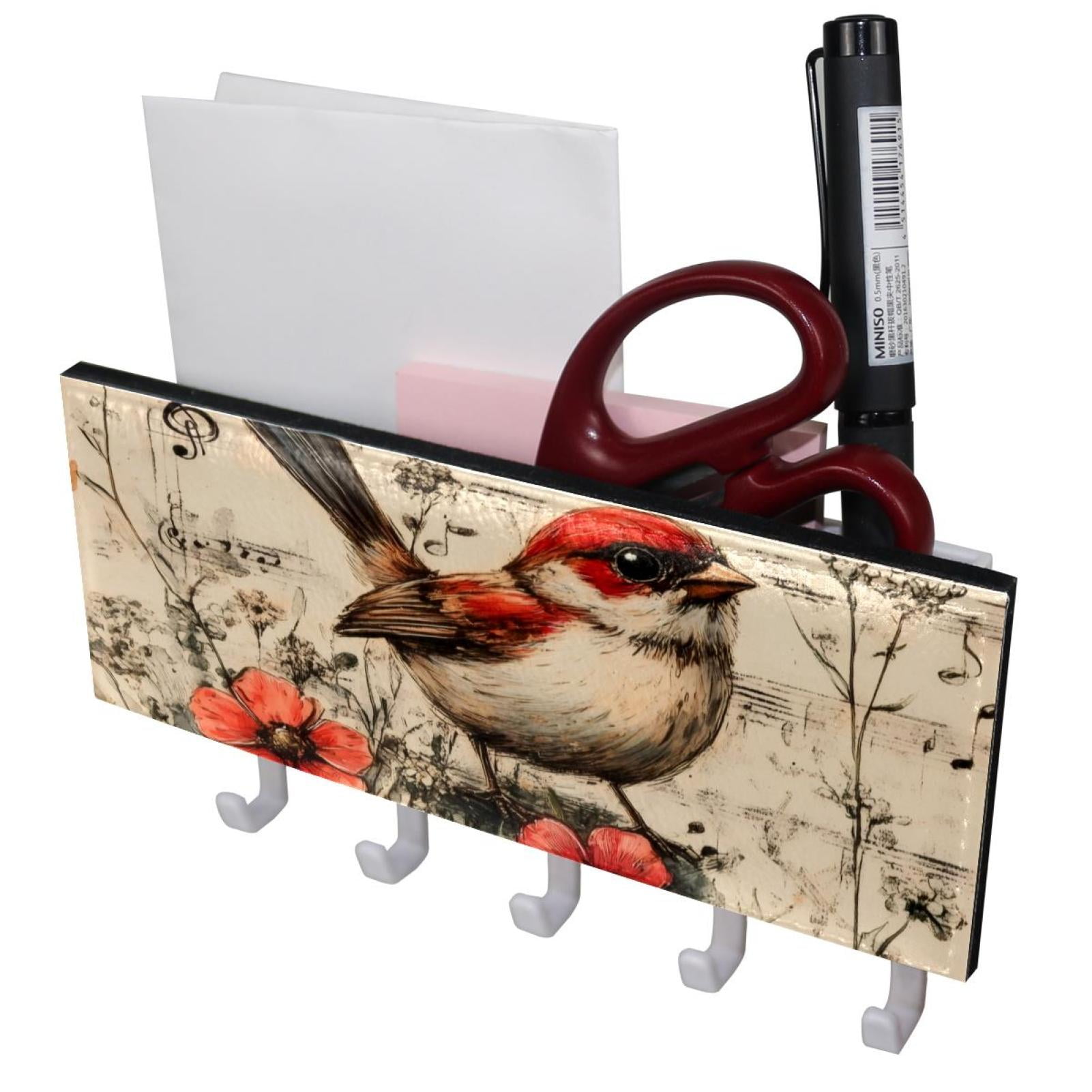 PhooArto Key Holder for Wall Decorative with 5 Key Hooks, Retro Bird ...