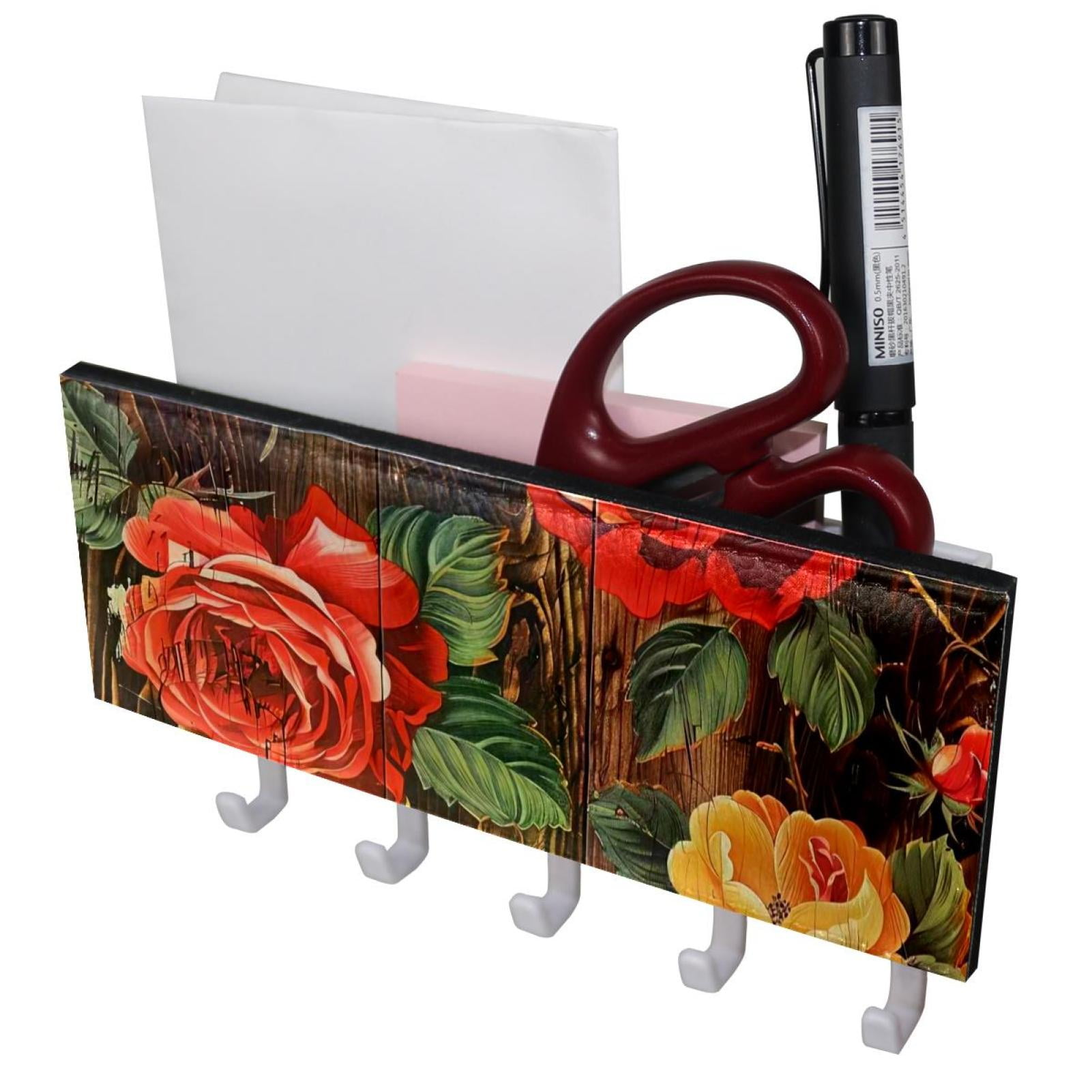 PhooArto Key Holder for Wall Decorative with 5 Key Hooks, Rose Floral ...