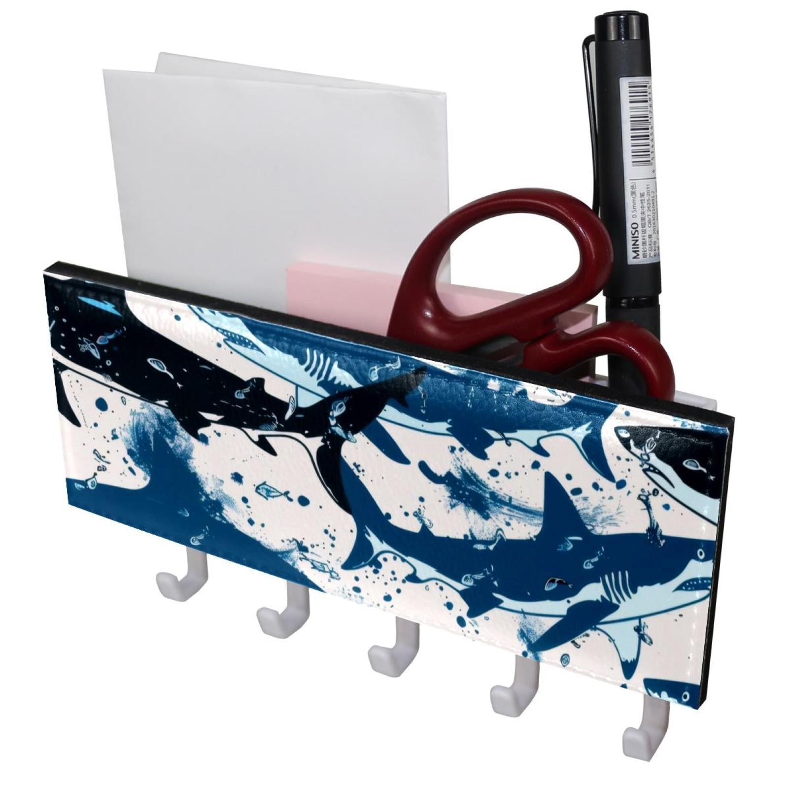 PhooArto Key Holder for Wall Decorative with 5 Key Hooks, Sharks Blue ...