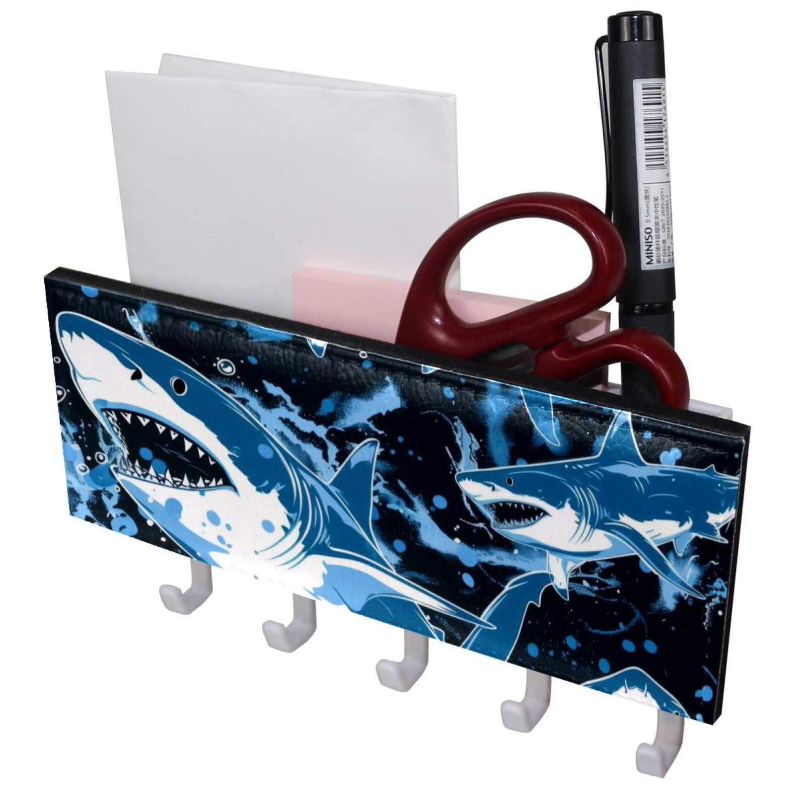 PhooArto Key Holder for Wall Decorative with 5 Key Hooks, Sharks Splash ...