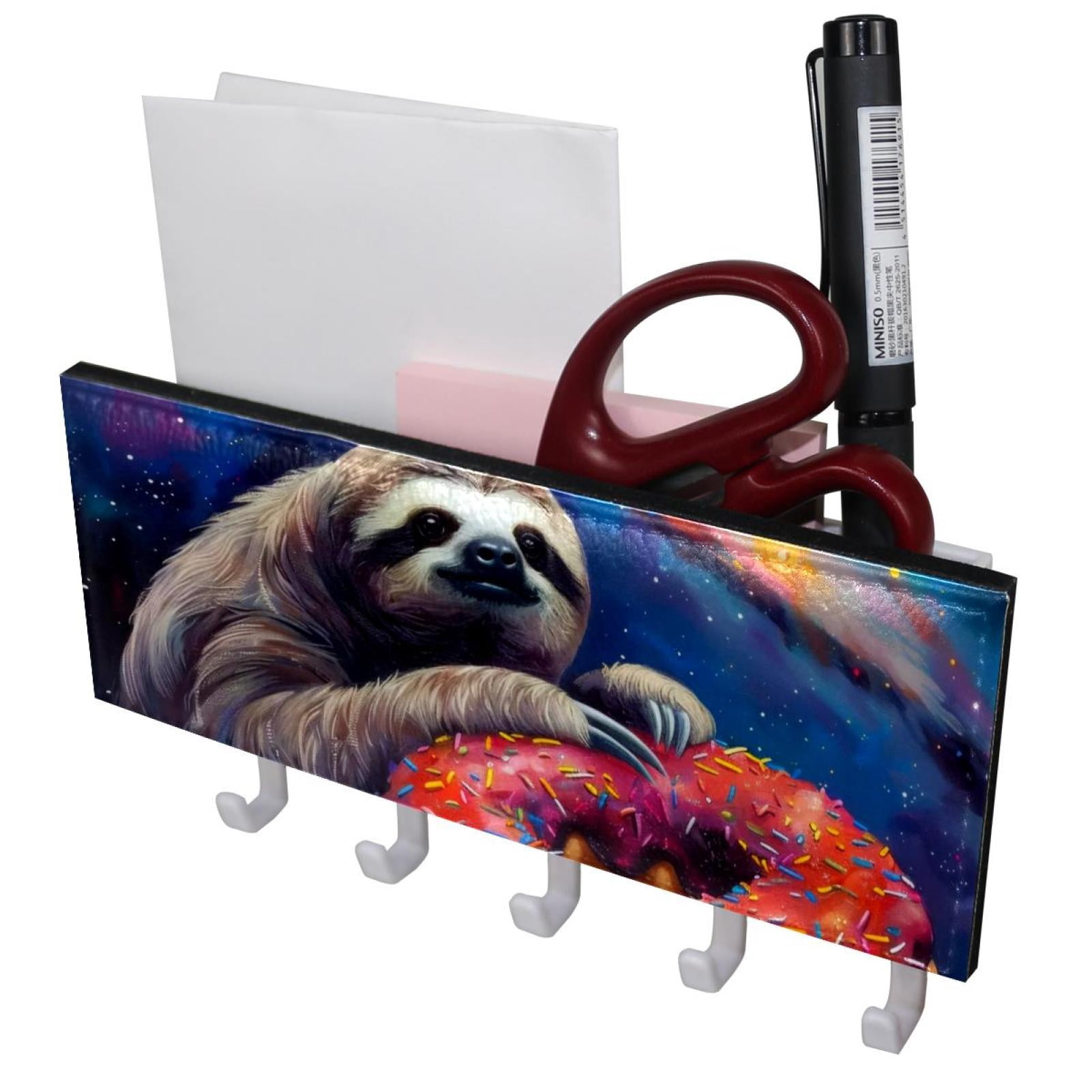 PhooArto Key Holder for Wall Decorative with 5 Key Hooks, Sloth Donut ...