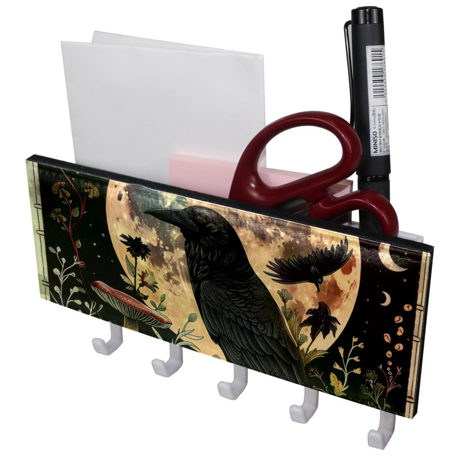 PhooArto Key Holder for Wall Decorative with 5 Key Hooks, Sun Moon Crow ...