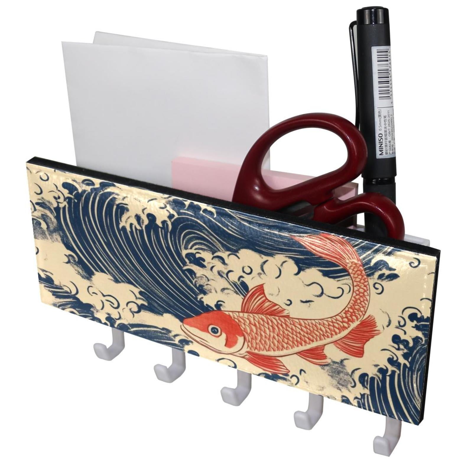 PhooArto Key Holder for Wall Decorative with 5 Key Hooks, Wave Fish ...