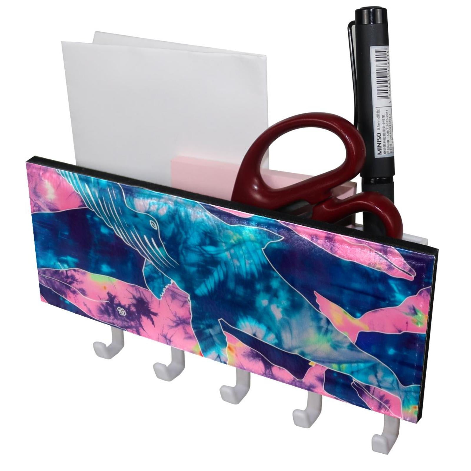 PhooArto Key Holder for Wall Decorative with 5 Key Hooks, Whale Tie Dye ...