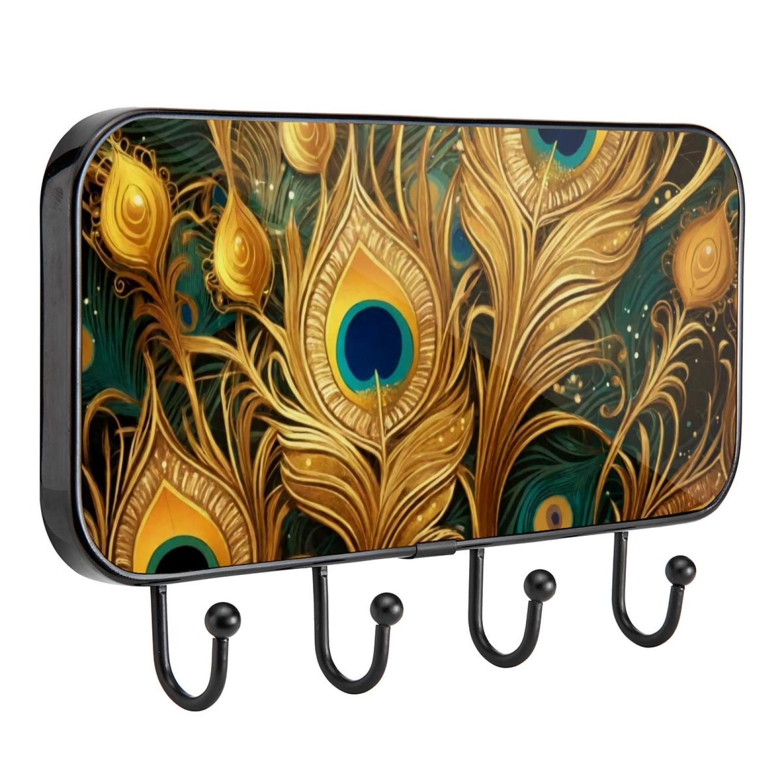 PhooArto Key Hooks Beautiful Peacock Feather Pattern Key Holder for ...