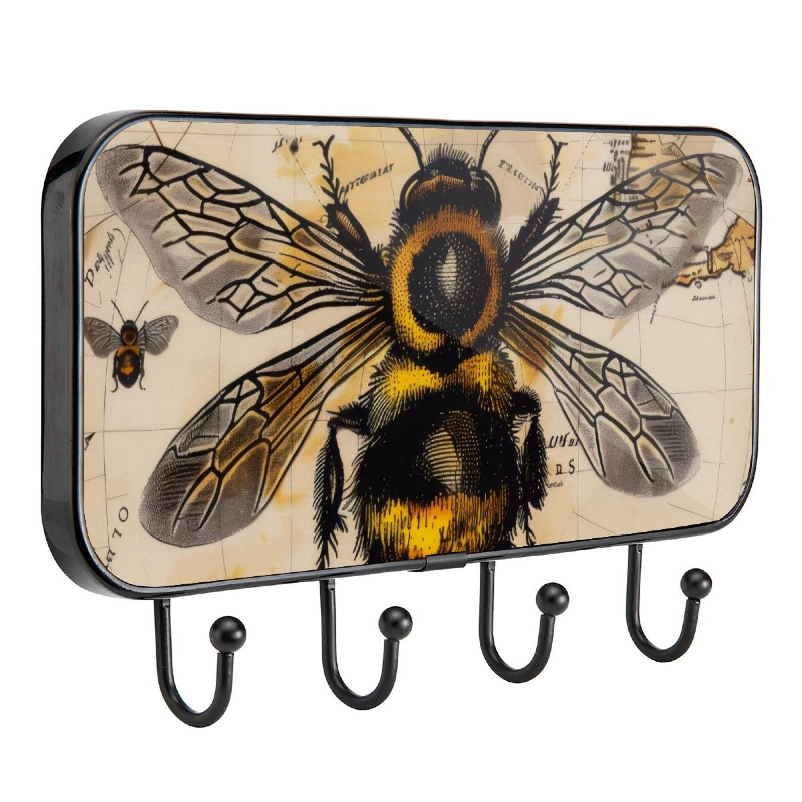 PhooArto Key Hooks Bee and Retro Map Pattern Key Holder for Wall ...