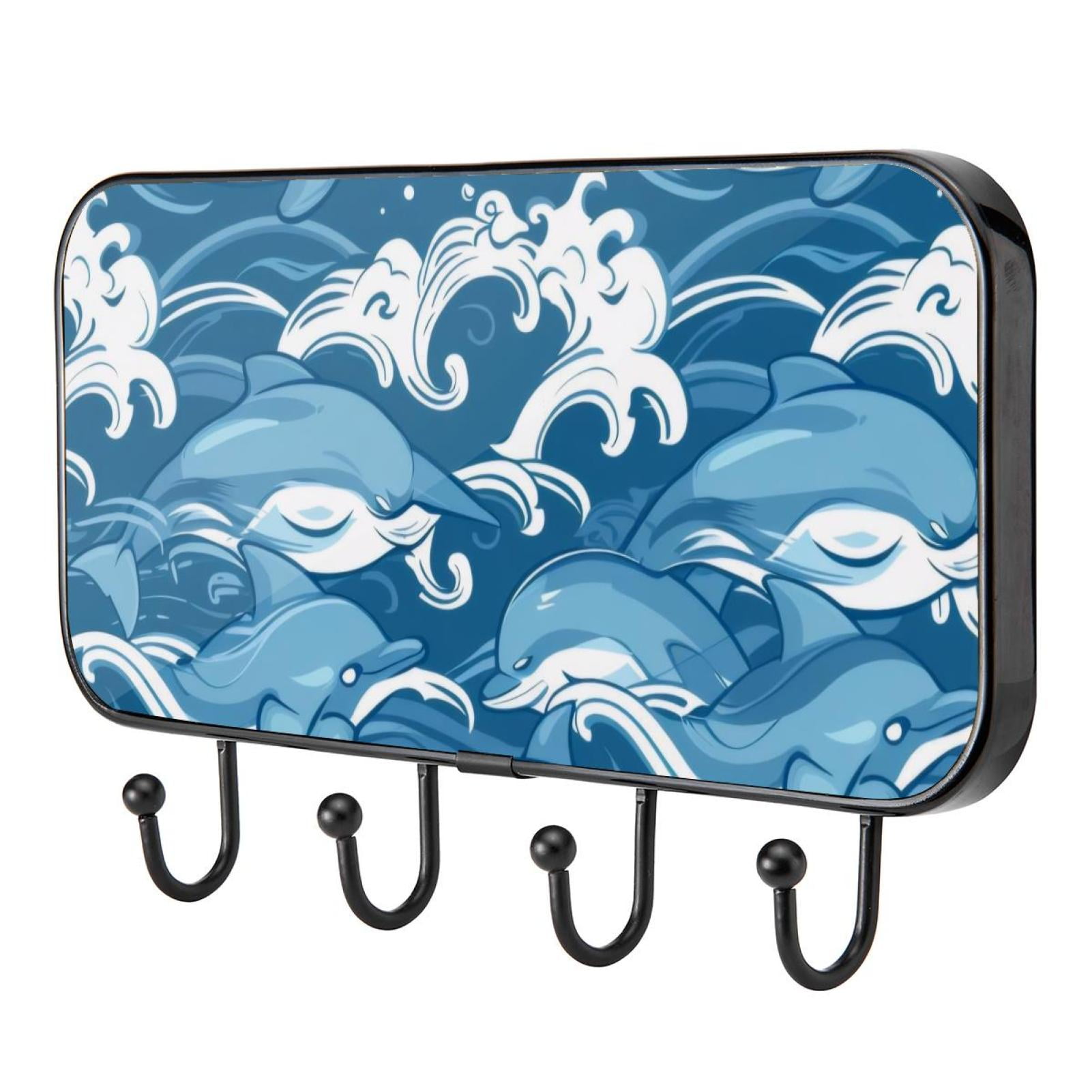 PhooArto Key Hooks Blue Wave Cute Dolphin Pattern Key Holder for Wall ...