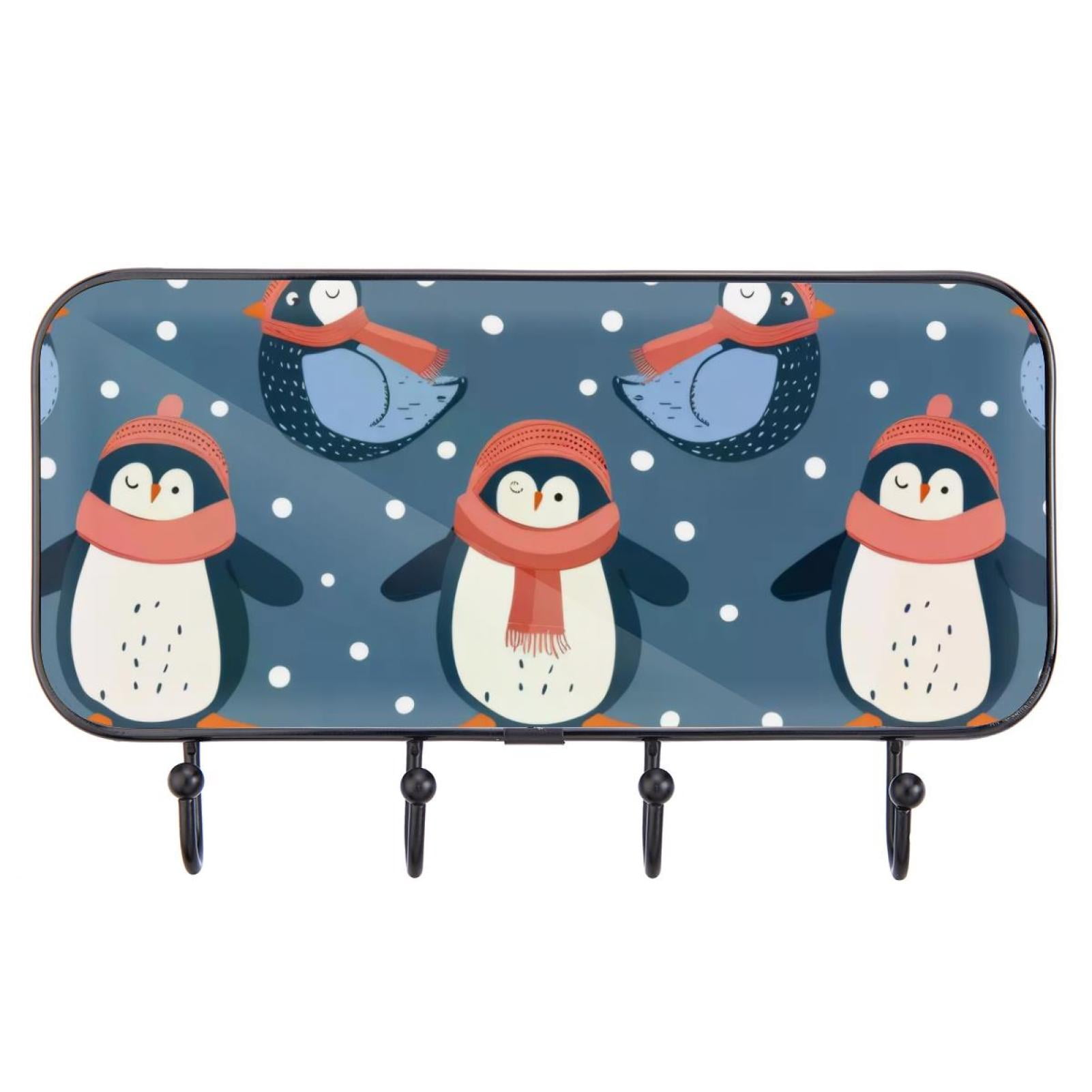 PhooArto Key Hooks Cute Cartoon Penguin Pattern Key Holder for Wall Decorative with 4 Key Hooks ...