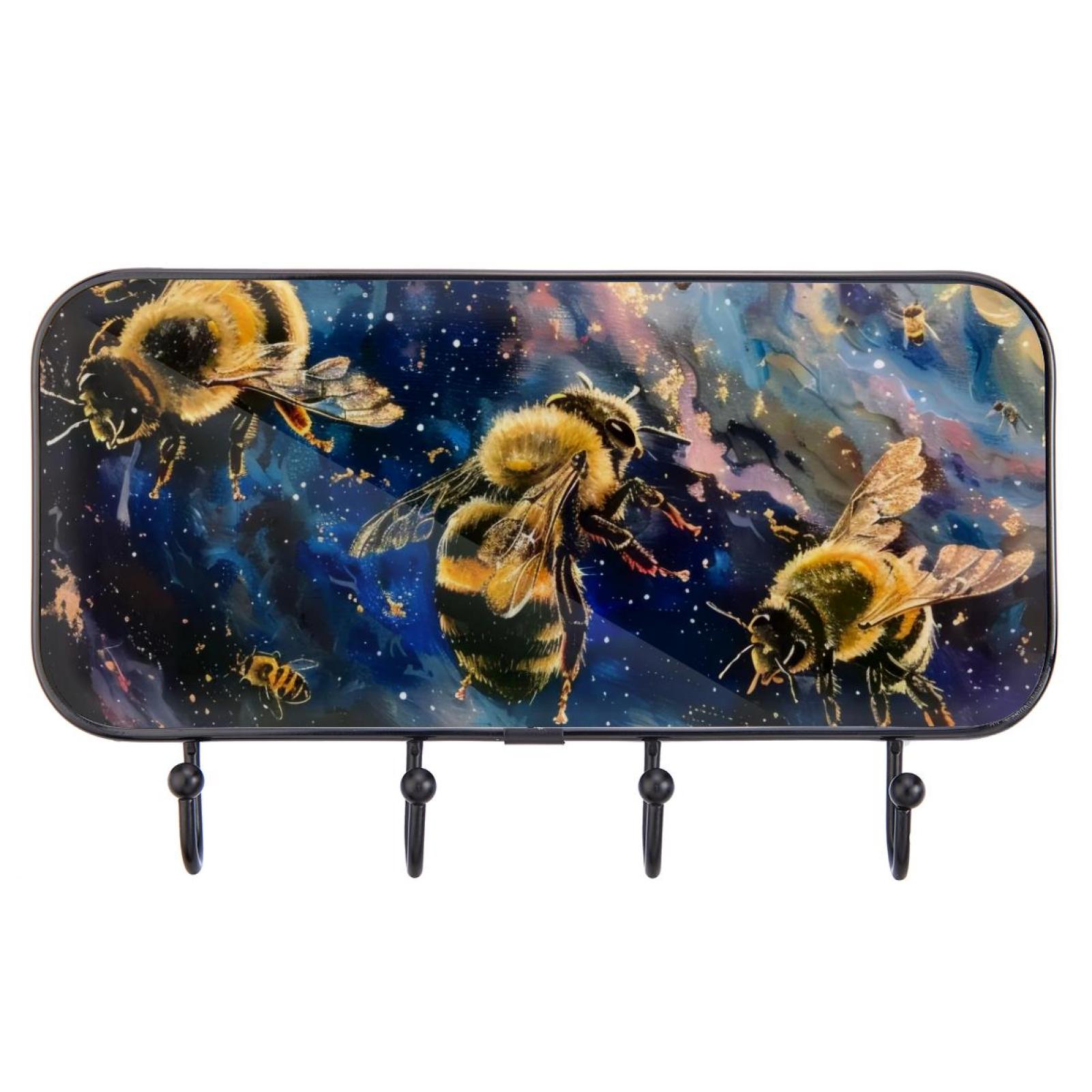 PhooArto Key Hooks Galaxy Bees Key Holder for Wall Decorative with 4 ...