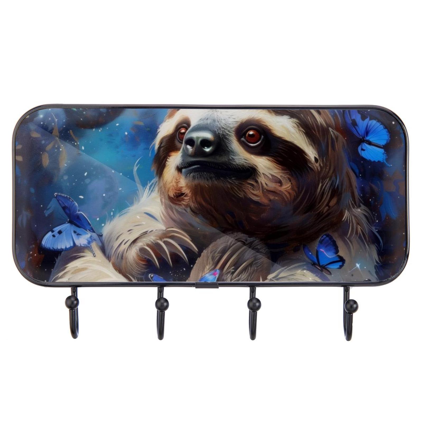 PhooArto Key Hooks Galaxy Blue Butterflies Sloth Key Holder for Wall ...