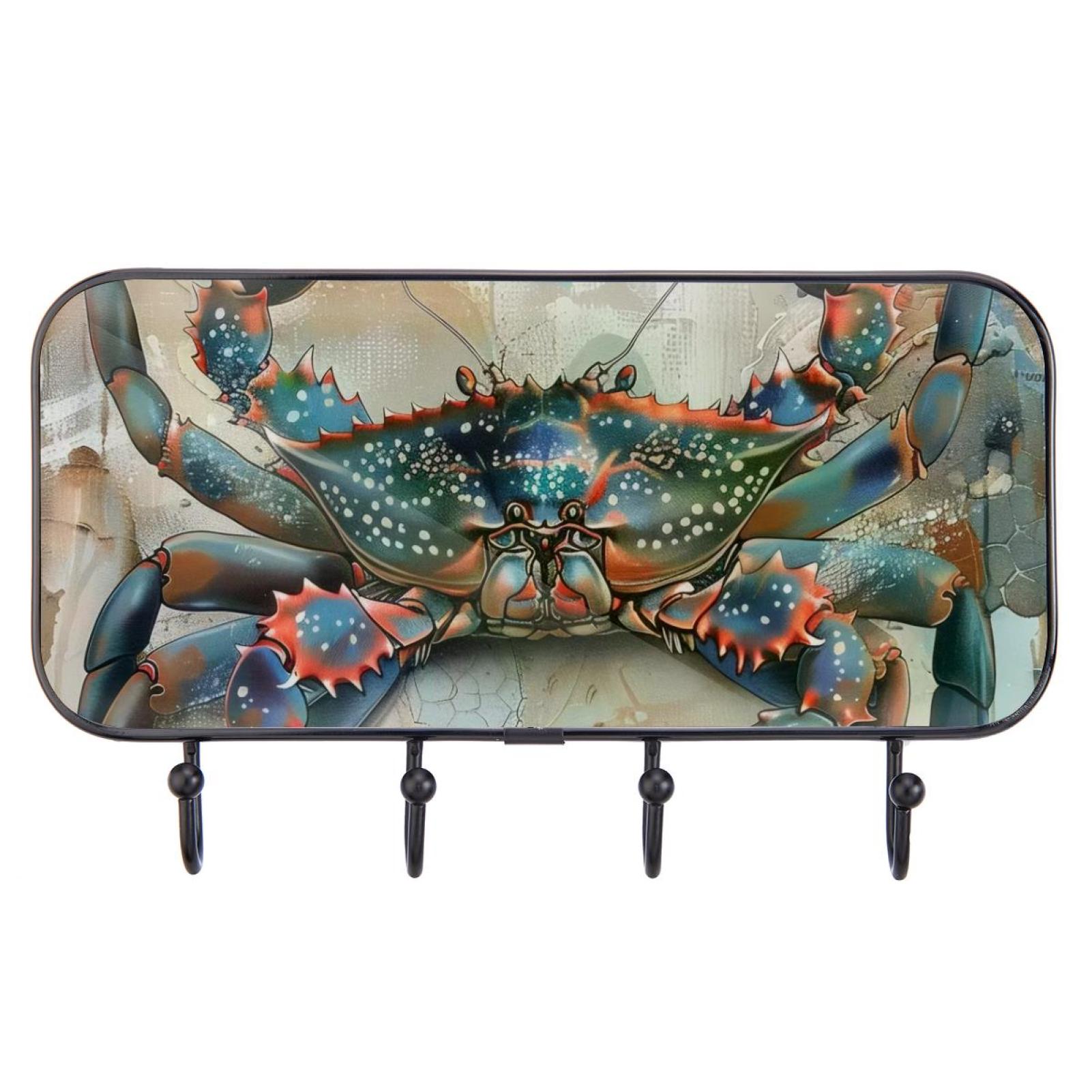 PhooArto Key Hooks Ocean Crab Key Holder for Wall Decorative with 4 Key Hooks Coat Hanger, Purse ...