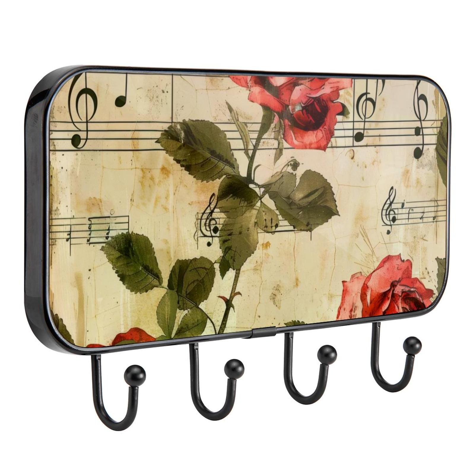 PhooArto Key Hooks Red Rose Flower Music Notes Pattern Key Holder for ...