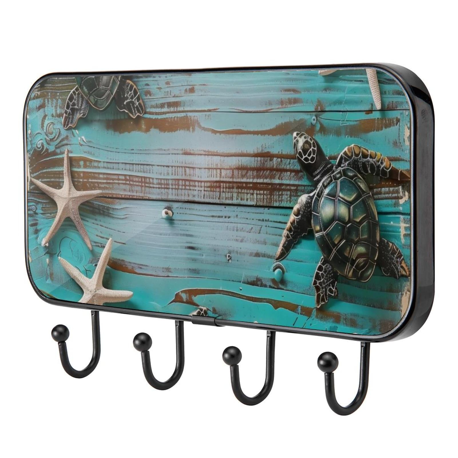 PhooArto Key Hooks Sea Turtle Blue Wooden Board Key Holder for Wall ...
