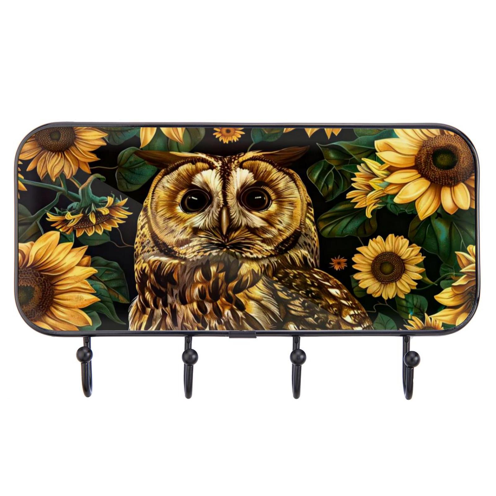 PhooArto Key Hooks Sunflowers Owls Key Holder for Wall Decorative with ...