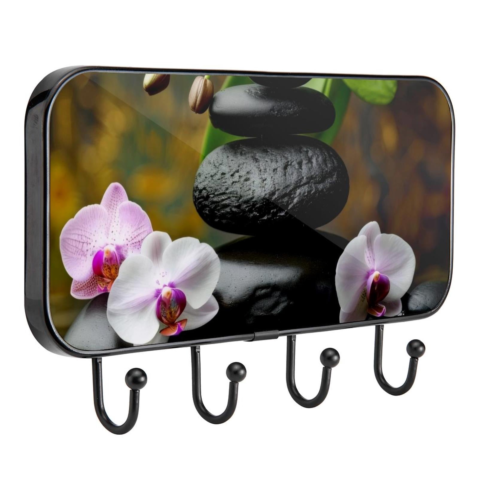 PhooArto Key Hooks Zen Basalt Stone and Orchid Key Holder for Wall ...