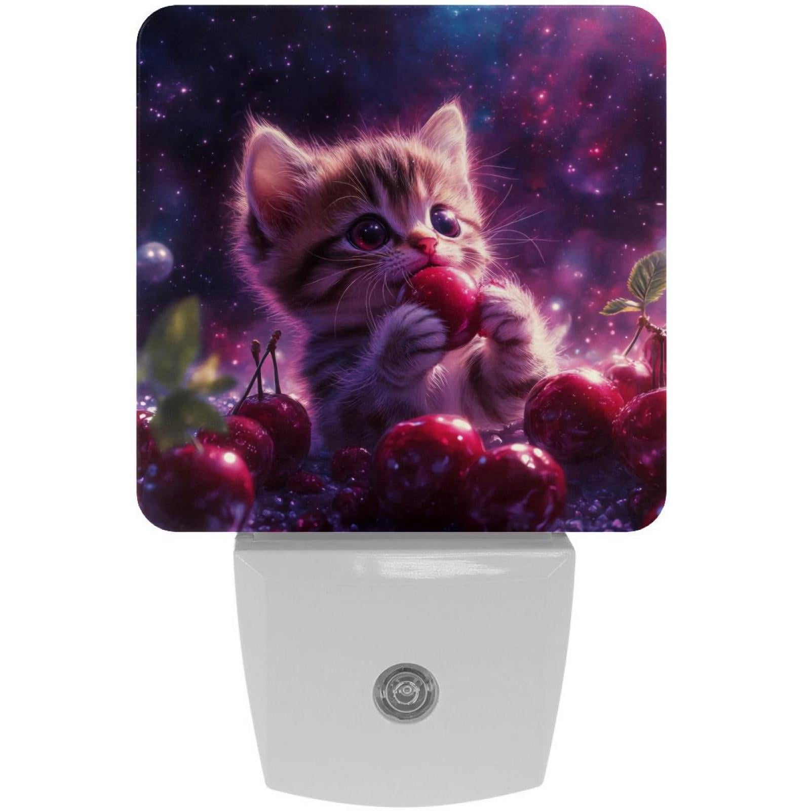 PhooArto Kitten Cherries Purple Galaxy Plug in LED Night Light Auto ...