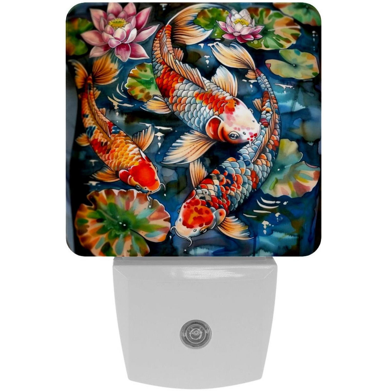 PhooArto Koi Fish Pink Lotus Plug in LED Night Light Auto Sensor Dusk ...