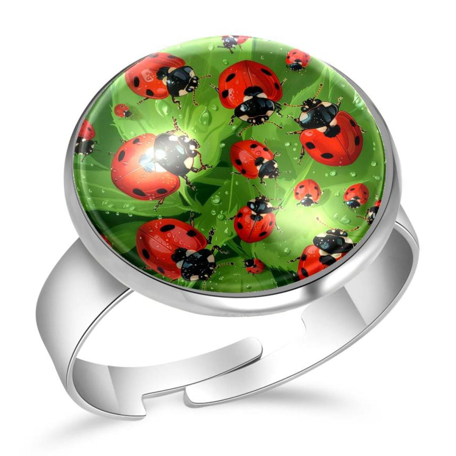 PhooArto Ladybugs Green Leaves Stainless Steel Rings for Women, Open ...