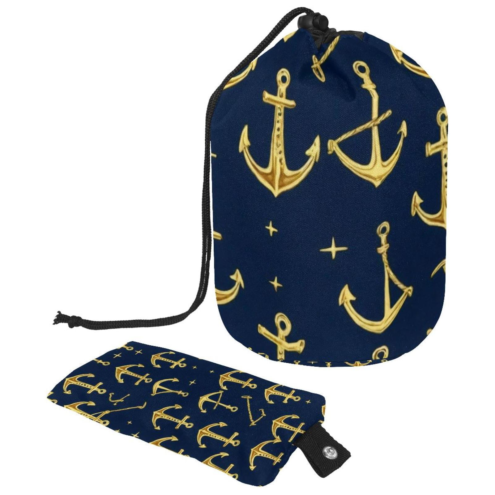 PhooArto Large Barrel Drawstring Makeup Bag, Golden Anchors Silhouette ...