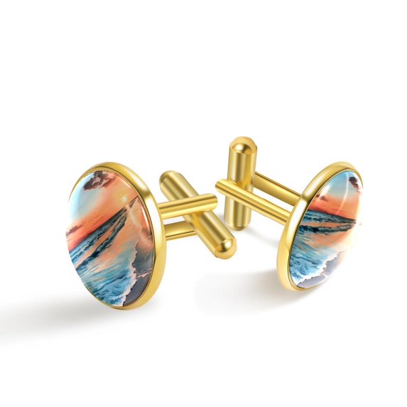 PhooArto Men's Classic Stainless Steel, Beach Sunset Cufflinks Business ...