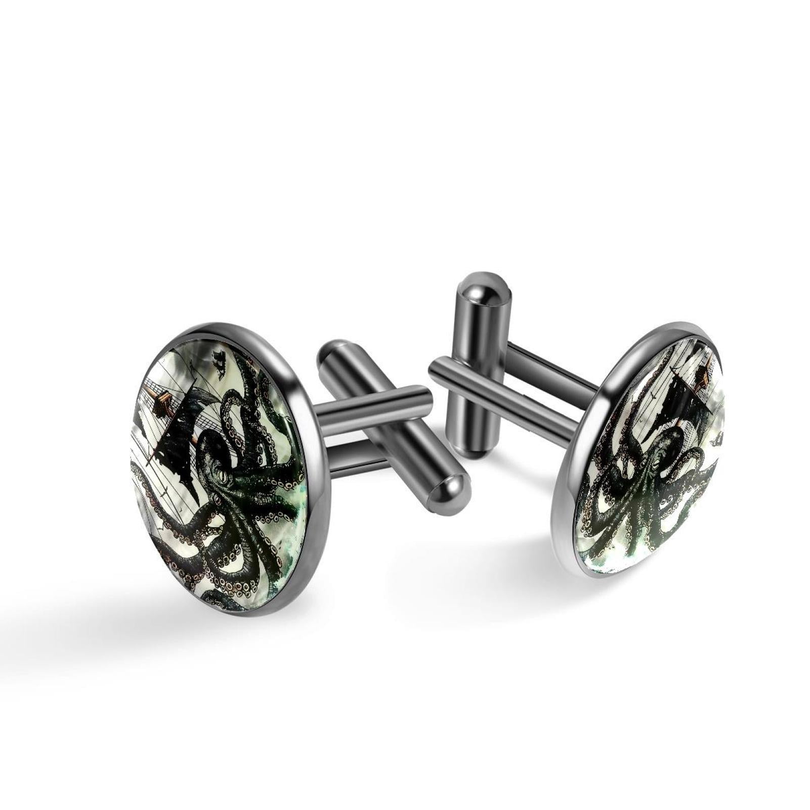 PhooArto Men's Classic Stainless Steel, Black Octopus and Nautical Ship ...