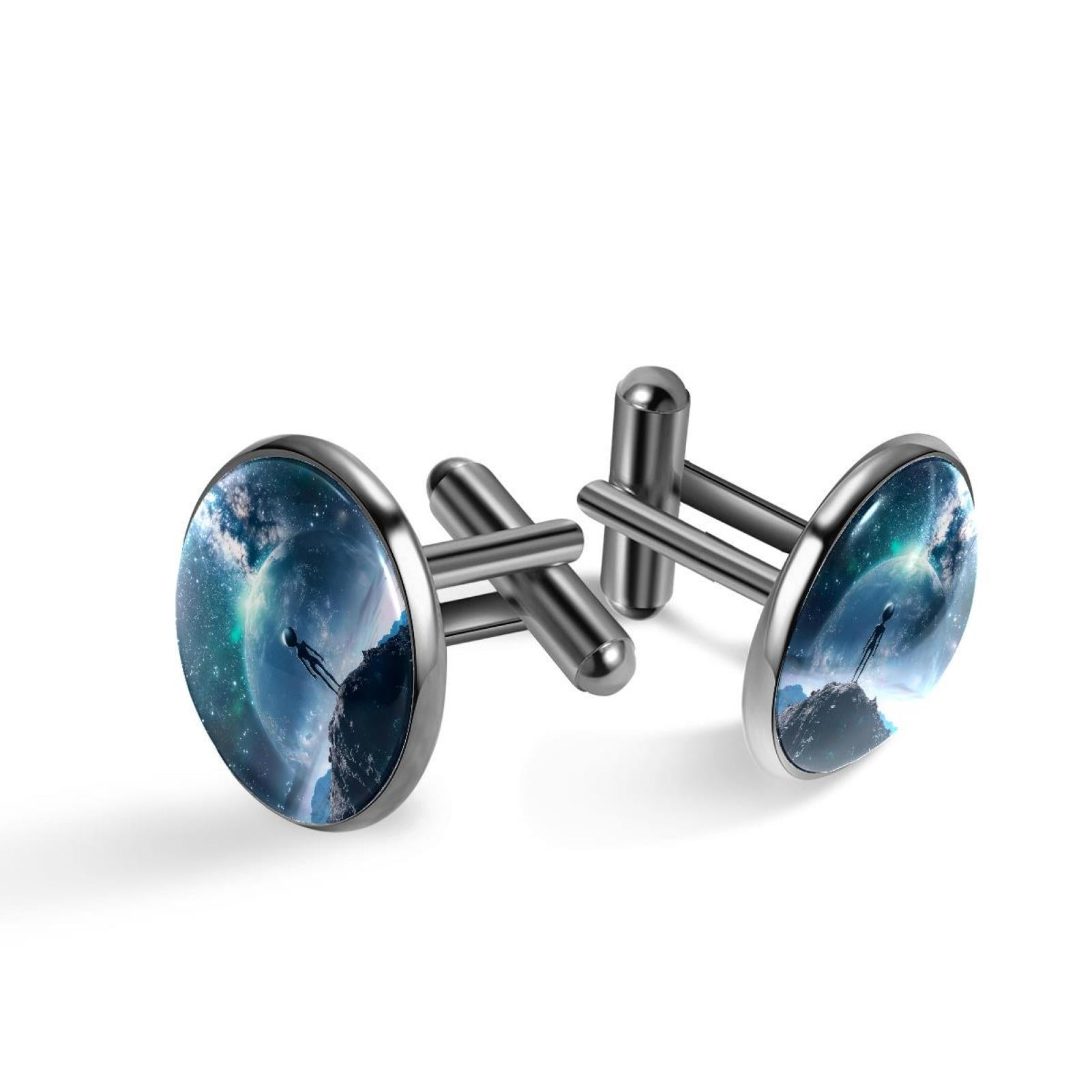PhooArto Men's Classic Stainless Steel, Galaxy Space Alien Cufflinks ...