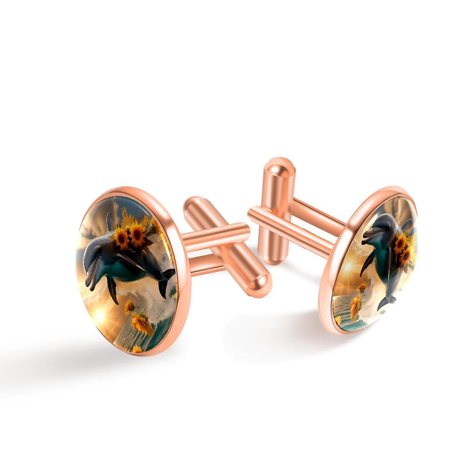 PhooArto Men's Classic Stainless Steel, Sea Dolphin with Sunflowers ...