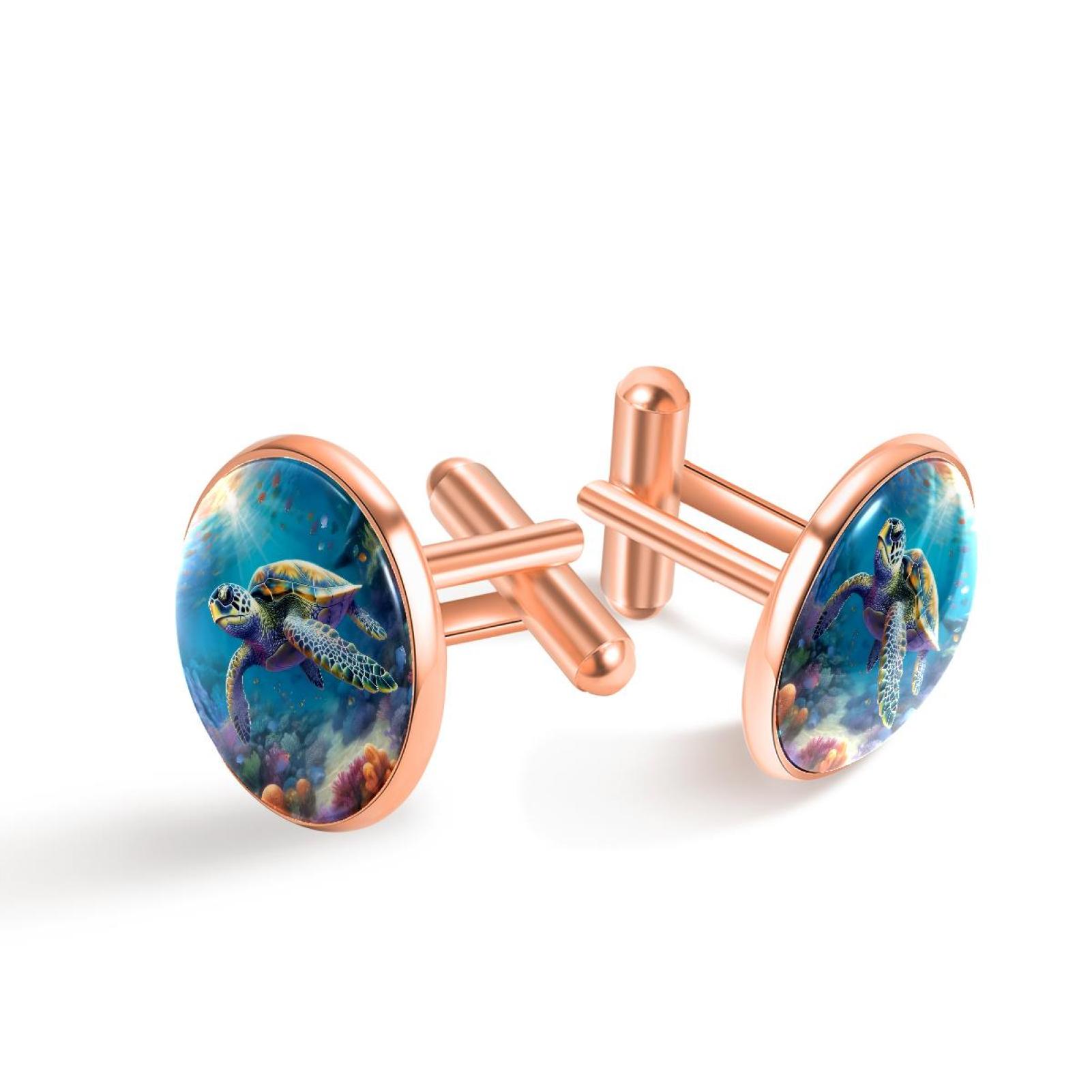 PhooArto Men's Classic Stainless Steel, Sea Turtle Underwater World Cufflinks Business Wedding ...