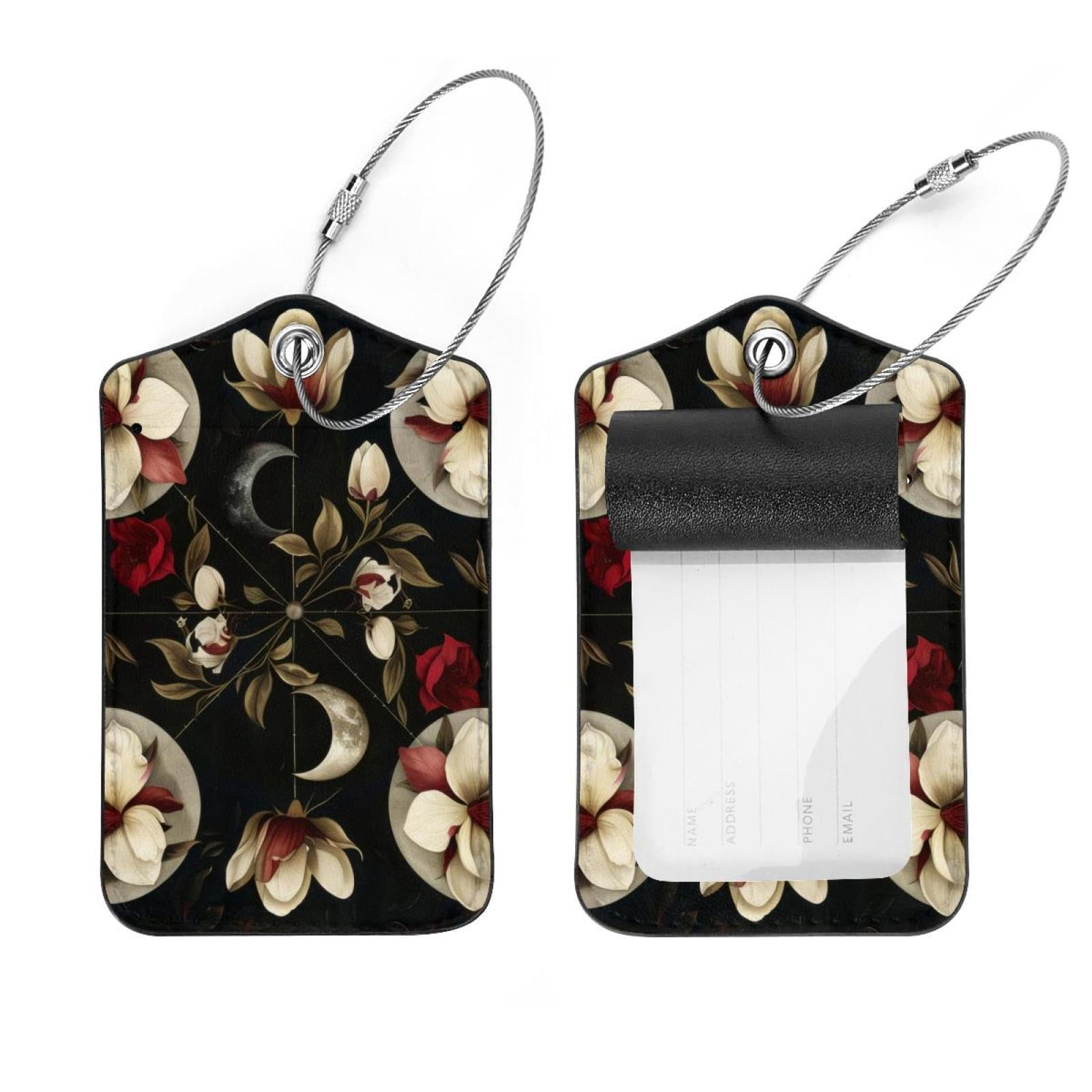 PhooArto Moon Phase Floral Luggage Tags with Stainless Steel Loop, 2 ...
