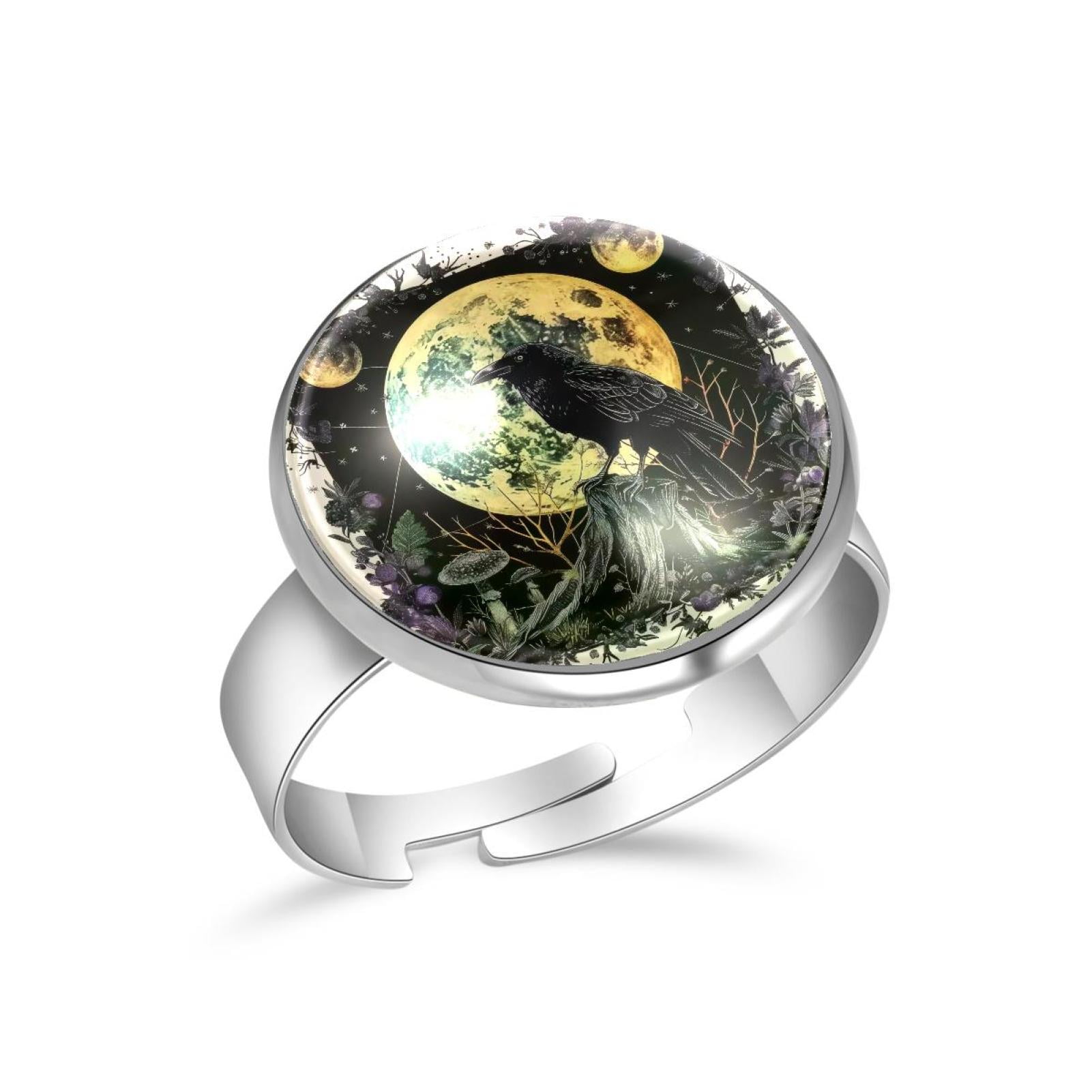 PhooArto Moon Tree Leaves Crow Stainless Steel Rings for Women, Open ...