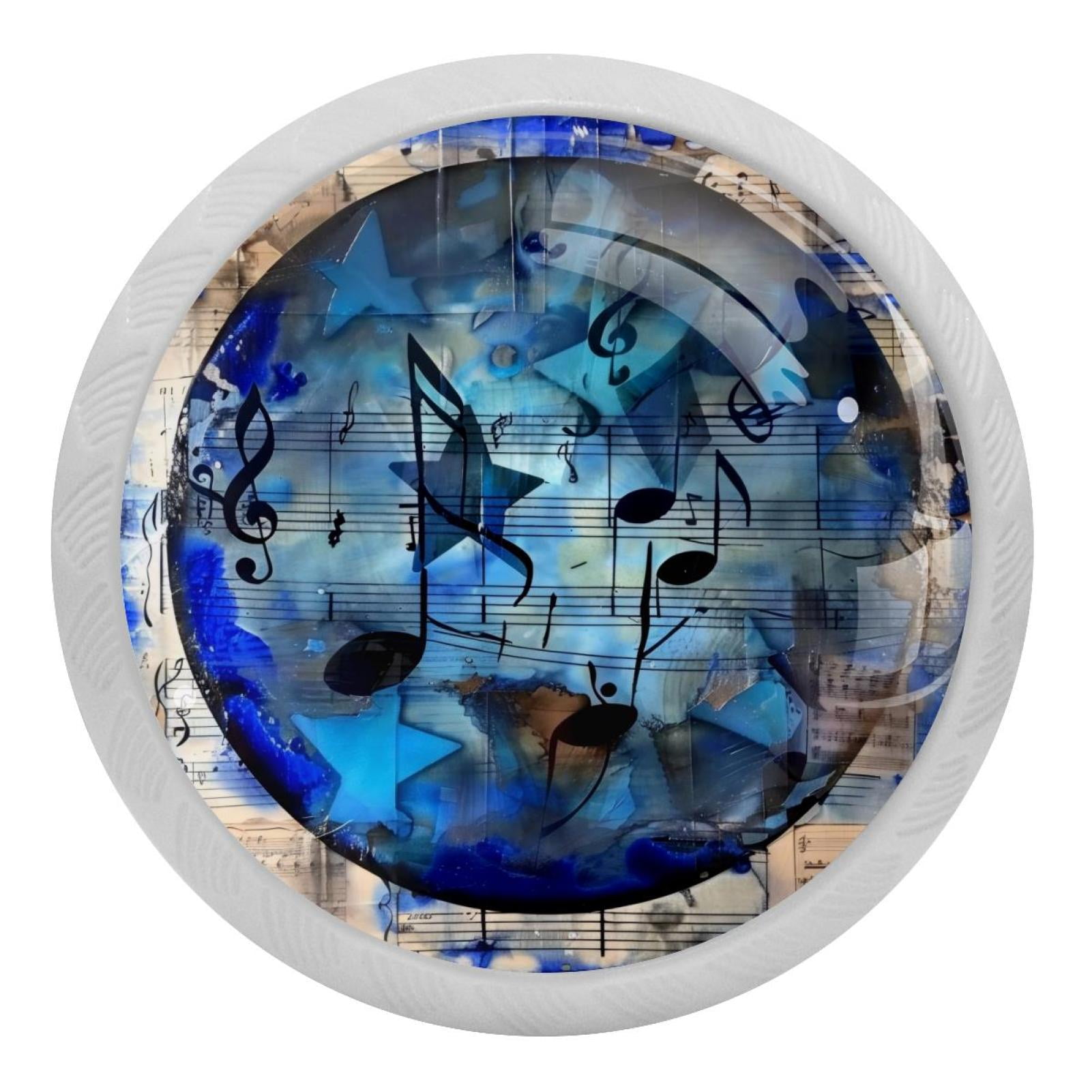 PhooArto Music Notes Blue Stars 4 PCS Crystal Glass Cabinet Knobs ...